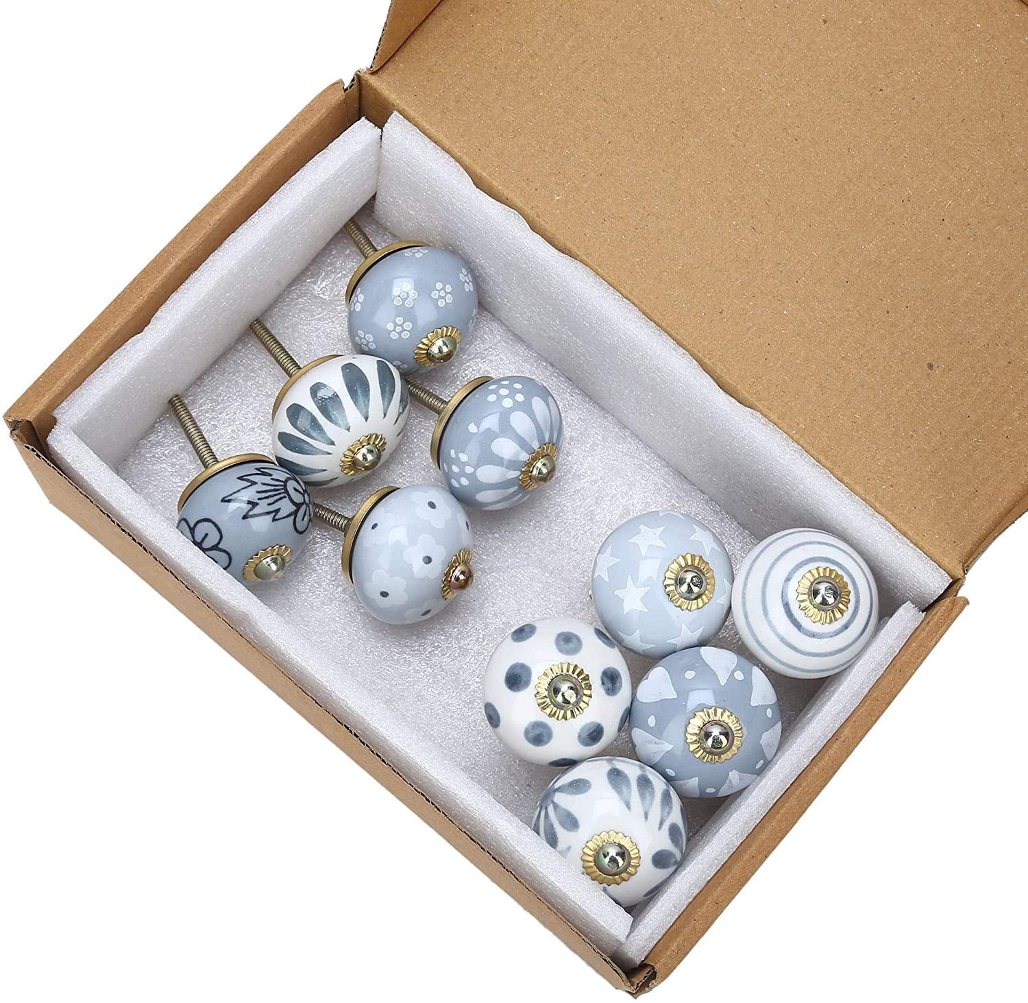 The Himalaya Craft Door Knobs and Pulls Vintage Assorted Blue Pottery Ceramic Drawer Handle for ...