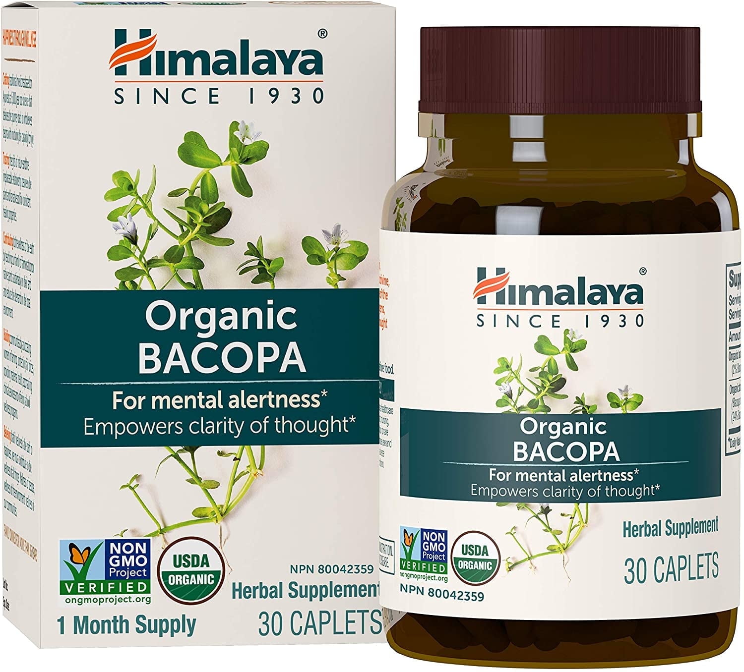 Himalaya Organic Bacopa Monnieri Nootropic Supplement, 30 Caplets ...