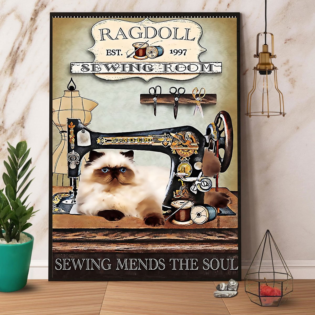Himalayan Cat & Sewing Mends The Soul Satin Poster Wall Art Decor 16 x ...
