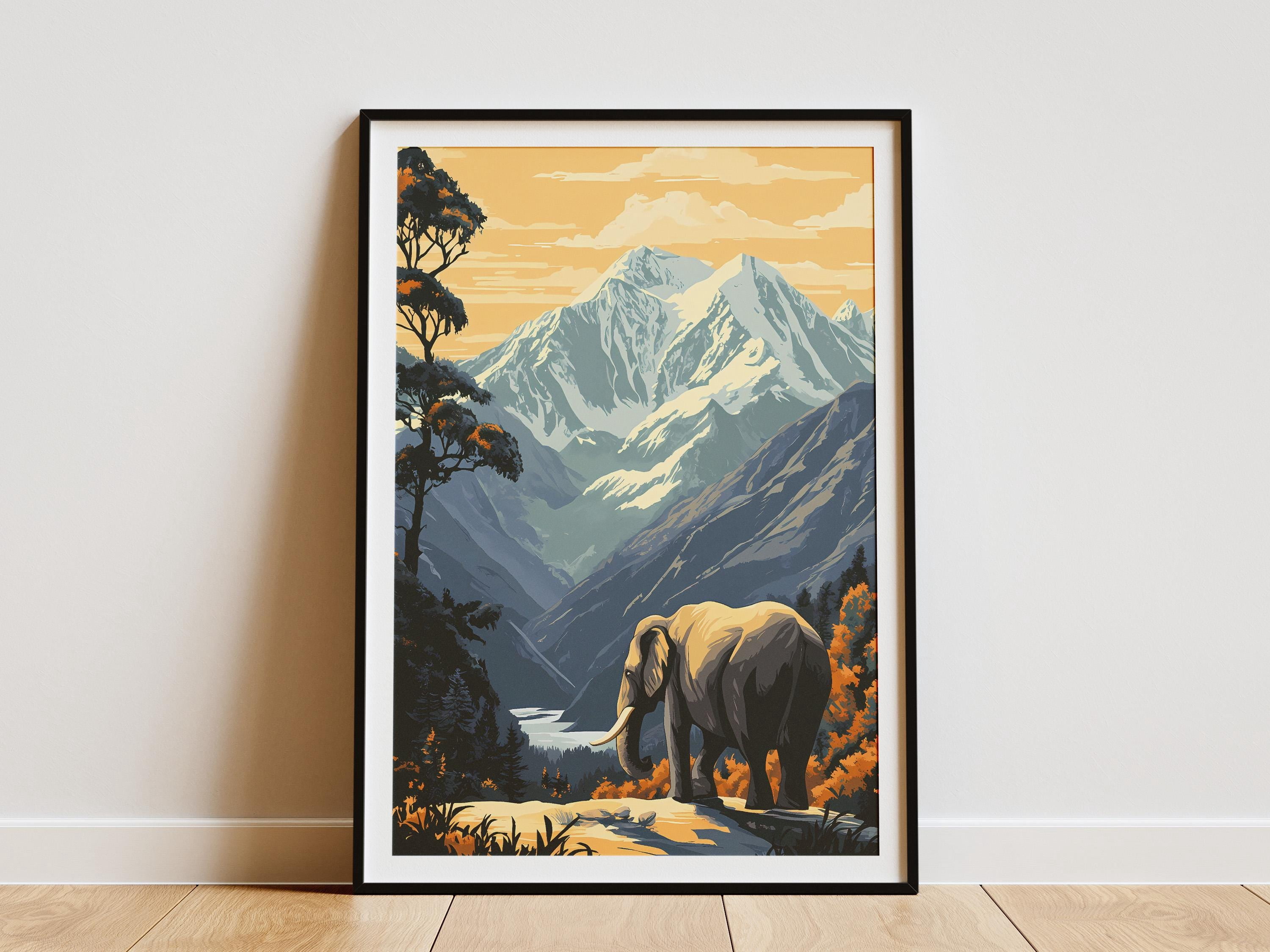 Himalayan Elephant Flat Illustration Poster India Wildlife Art Print ...