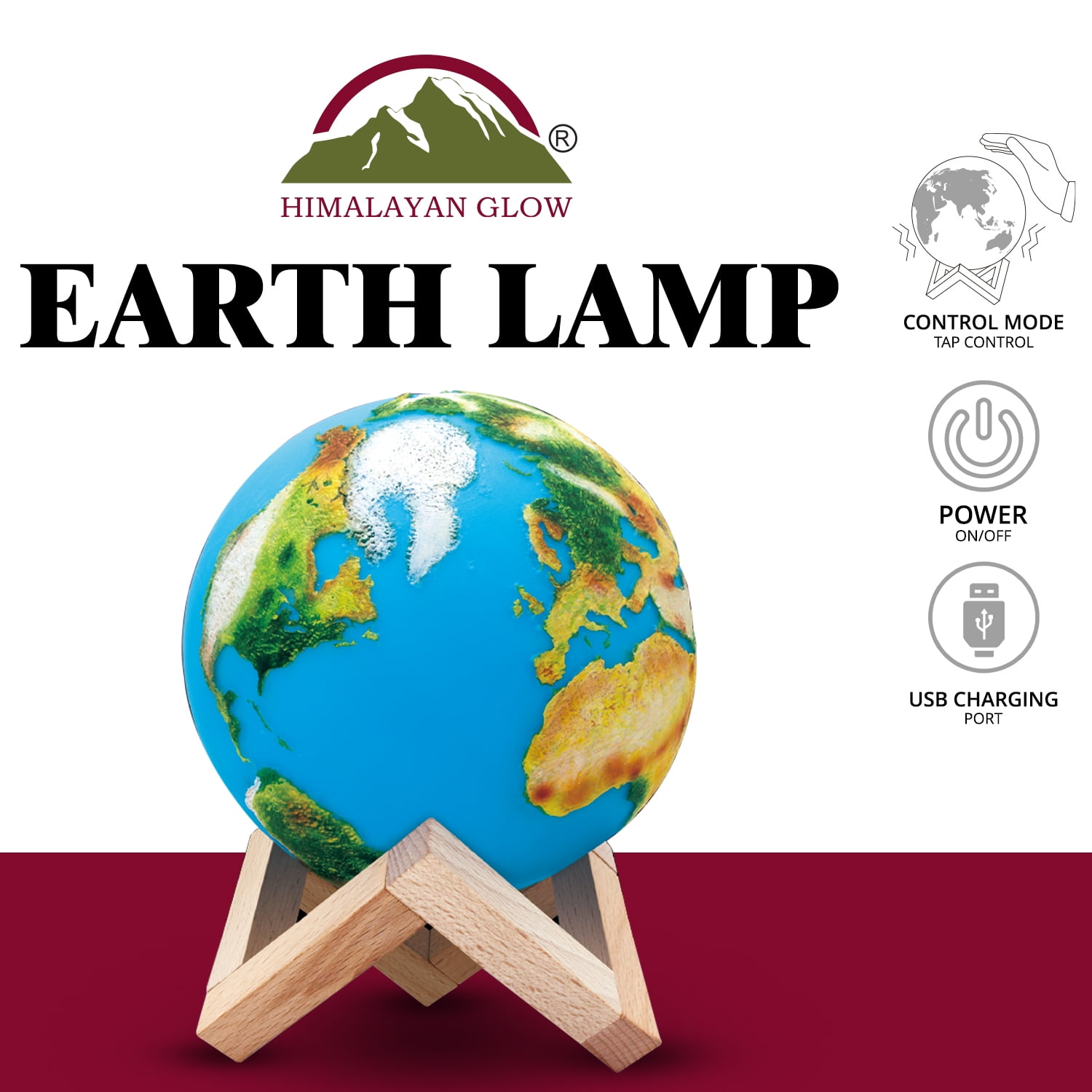 Himalayan Glow 3D Printed Earth Lamp with Wooden Stand, Compatible with ...