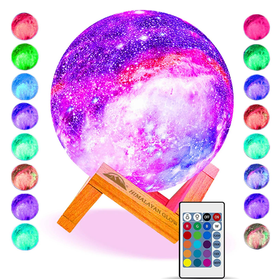 Himalayan LED Galaxy 6-Inch Lamp with Wooden Stand, 16 Color Change ...