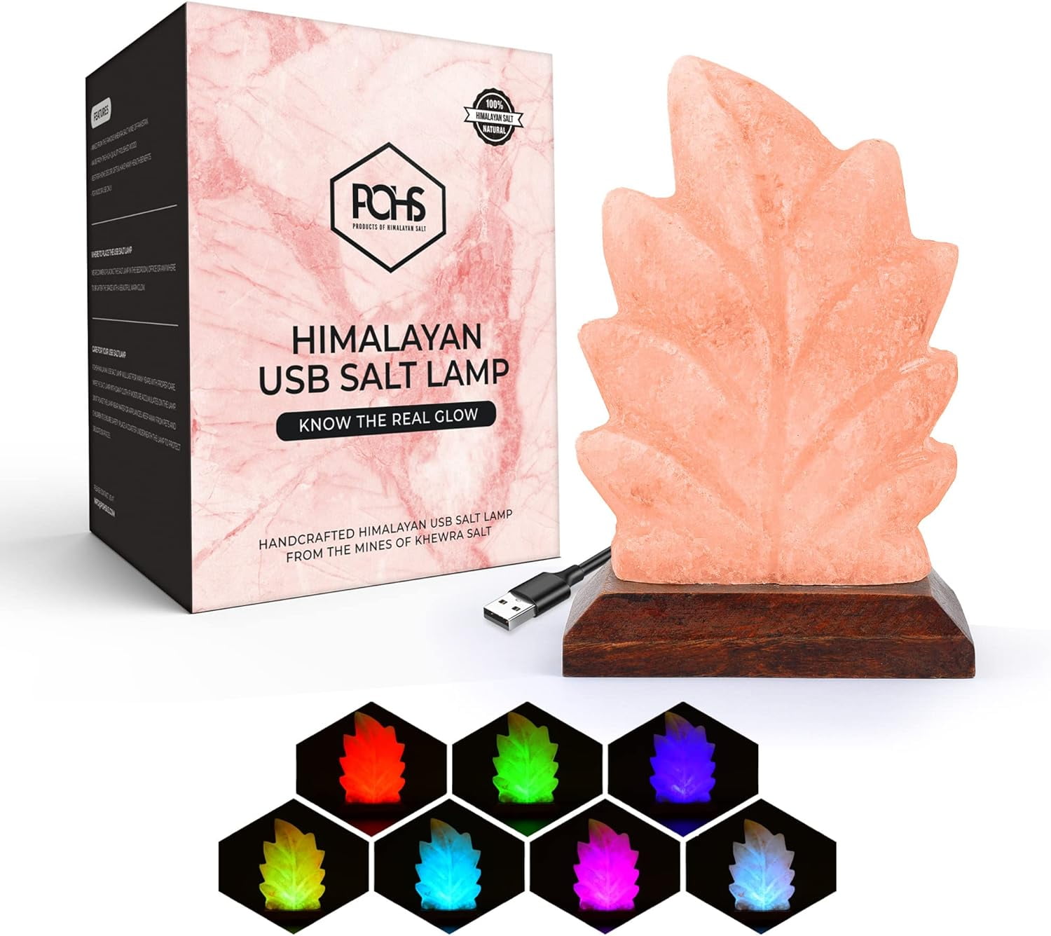 Himalayan Leaf Shape Mini USB Pink Salt Lamp with 7 Color led Hand ...