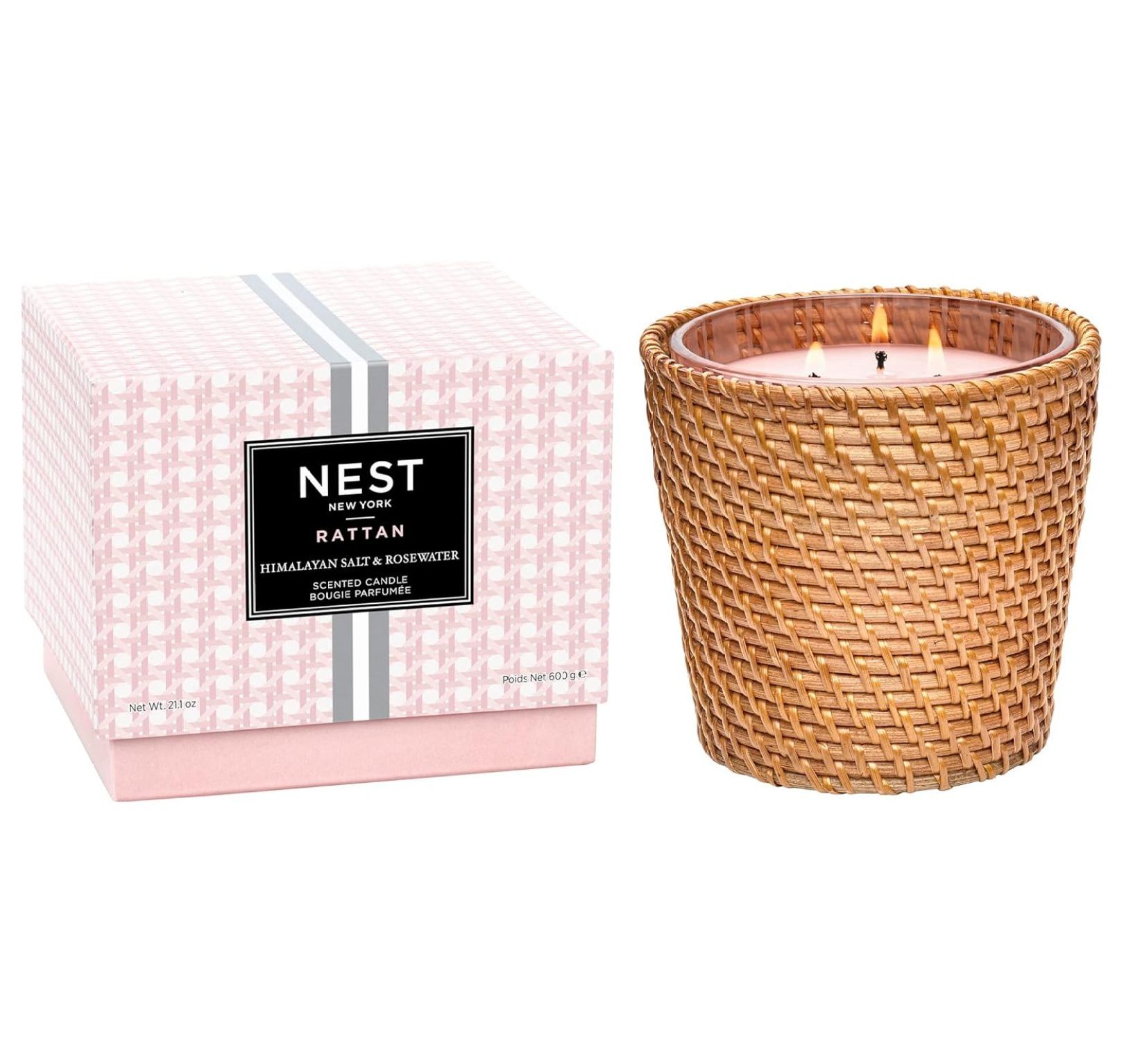 Himalayan Salt & Rosewater Scented 3-Wick, Long-Lasting Candle for Home ...