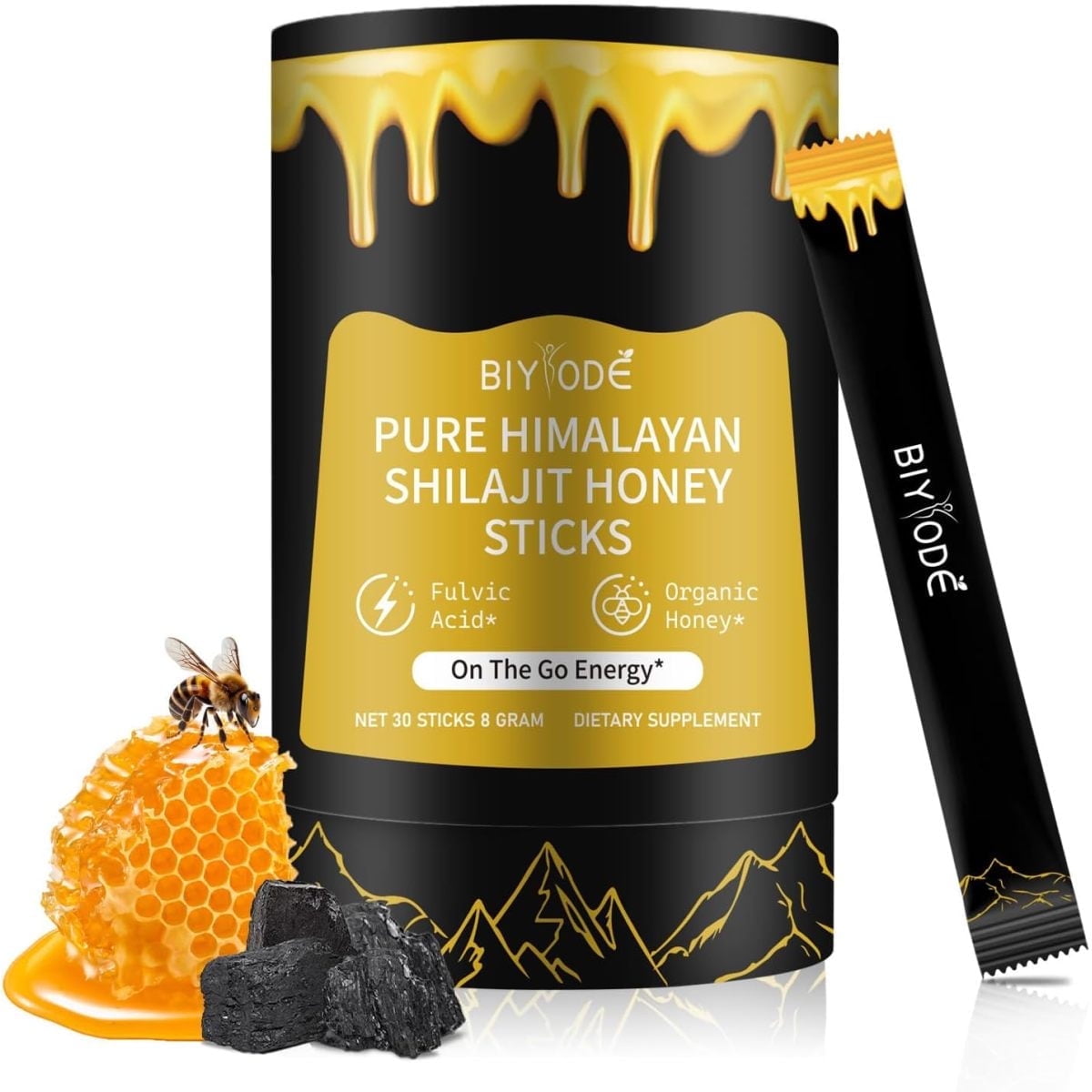BIYODE Himalayan Shilajit Honey Sticks, 30 Sticks, 85% Fulvic Acid ...