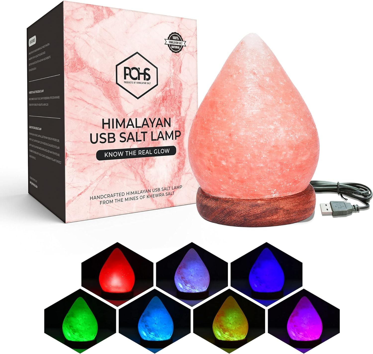 Himalayan Tear Drop Shape Mini USB Pink Salt Lamp 7 Color Led Hand ...