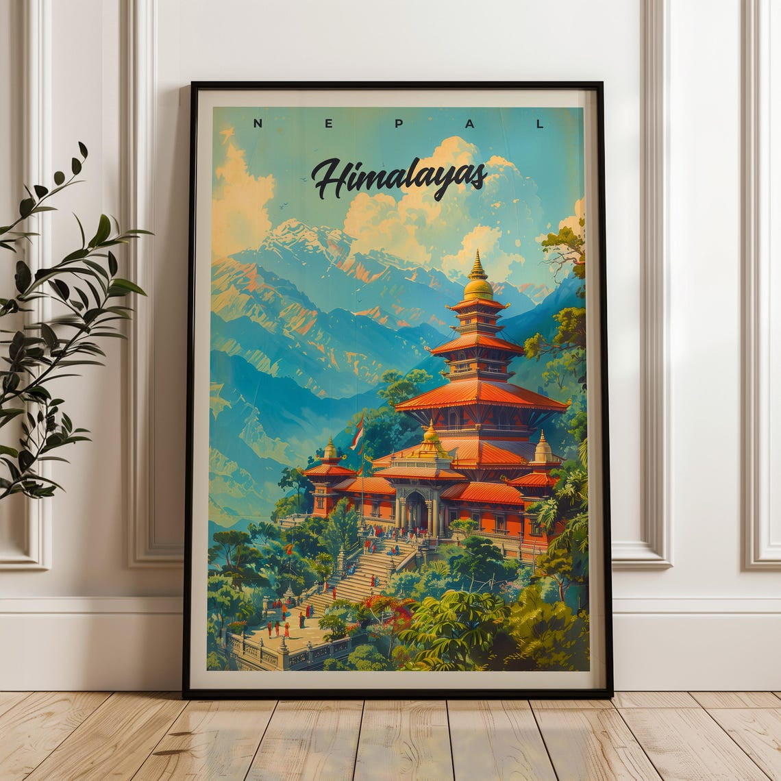 Himalayas Travel Poster - Nepal Wall Art Print, Illustration Poster ...