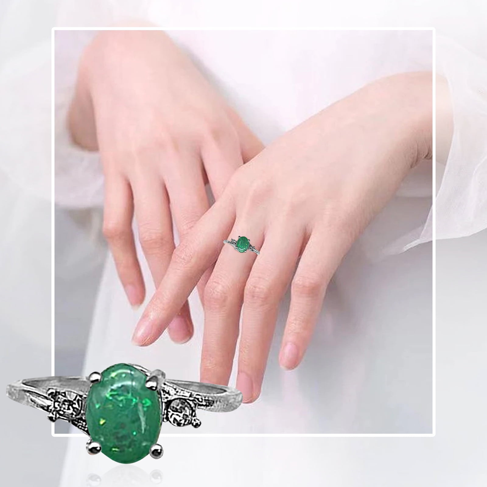 Himery Rings for Women Exquisite Women'S Silver Rings Oval Cut Faux ...