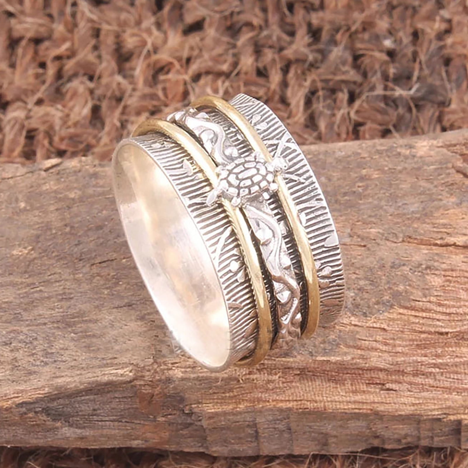 Himery Rings for Women Fashion Rotating Ring Retro Electroplating Two-Color Rotating Turtle ...