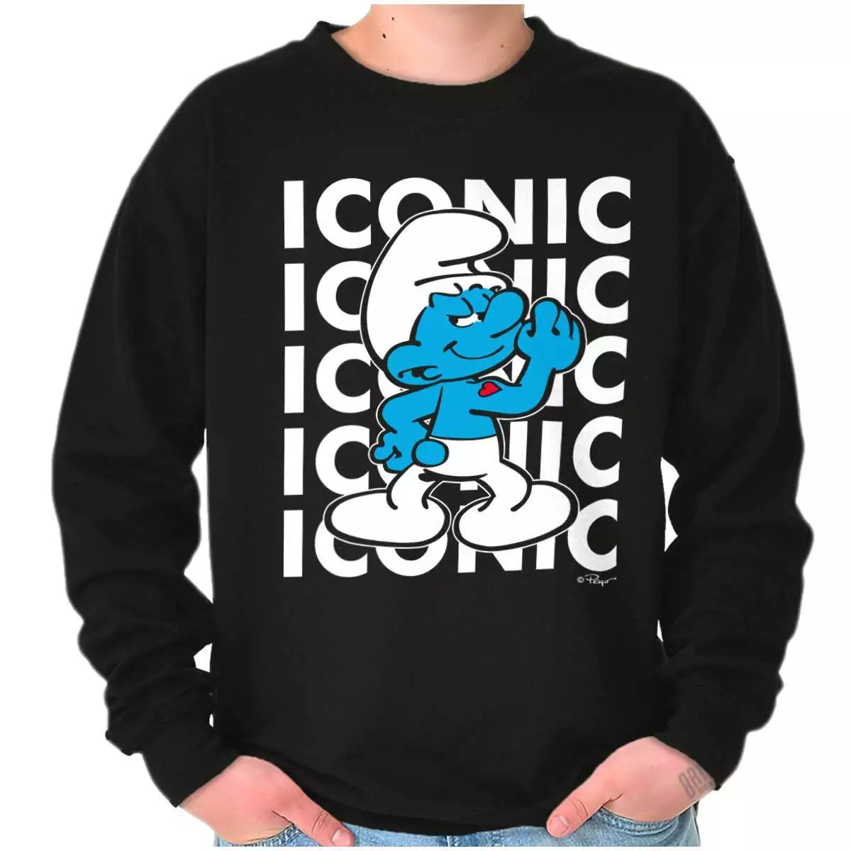 Himi Clothing1-WM161 Christmas Sweatshirt , Hefty Smurf Iconic Retro Cartoon Character Womens or ...