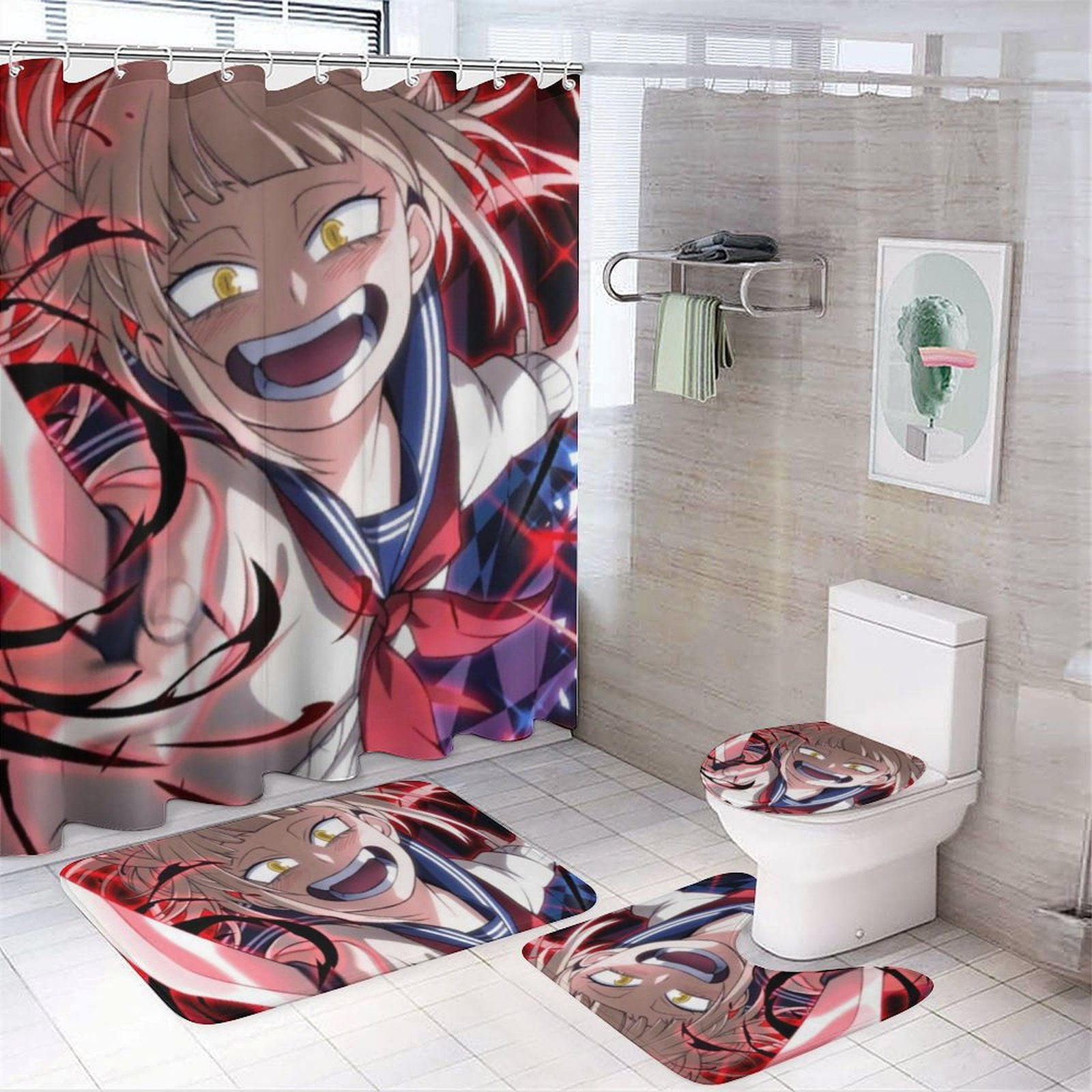 Himiko Toga 4 Pcs Shower Curtain Sets with Rugs, Bath Mat, U Shape And ...