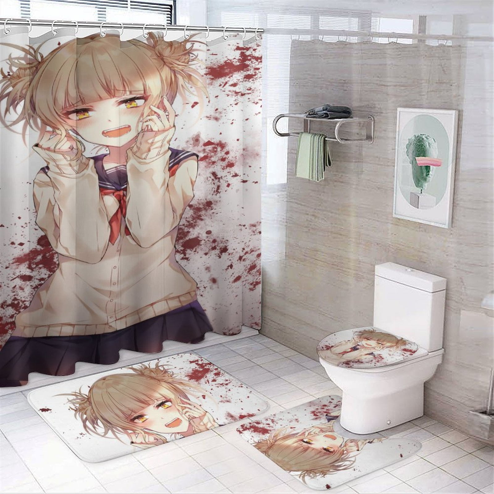 Himiko Toga 4 Piece Shower Curtain Set with Non-Slip Rugs, Toilet Lid ...