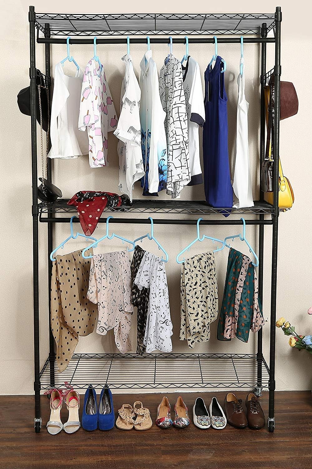 Himimi 3 Tier Heavy Duty Garment Rack, Portable Wire Shelving Clothes ...