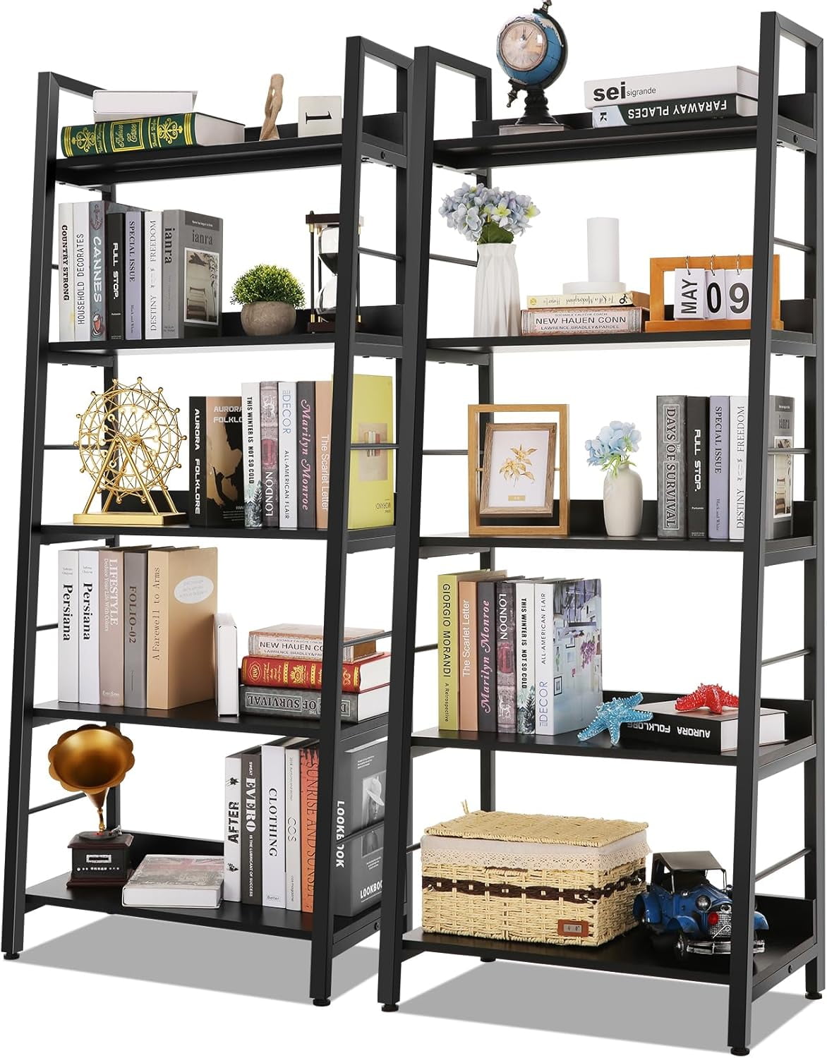 Himimi Black Ladder Bookshelf, 5 Shelf Bookcase Industrial Bookshelf ...
