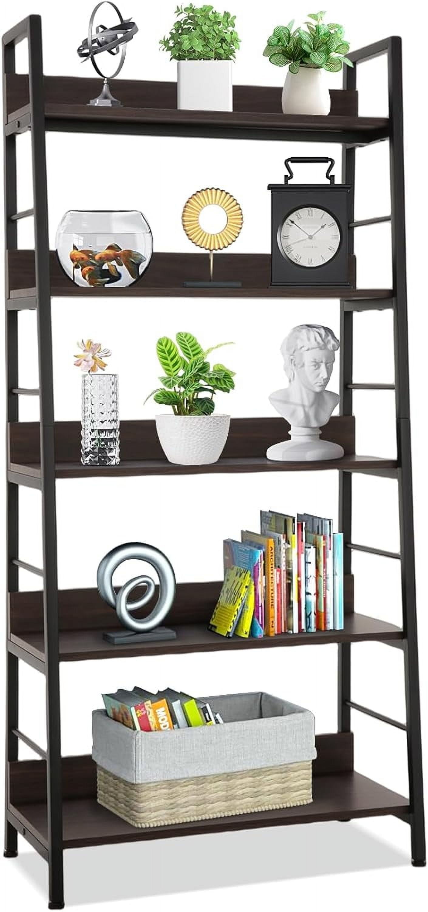 Himimi Industrial Bookshelf,Ladder Shelf 5 Tier Large Bookcases Floor ...