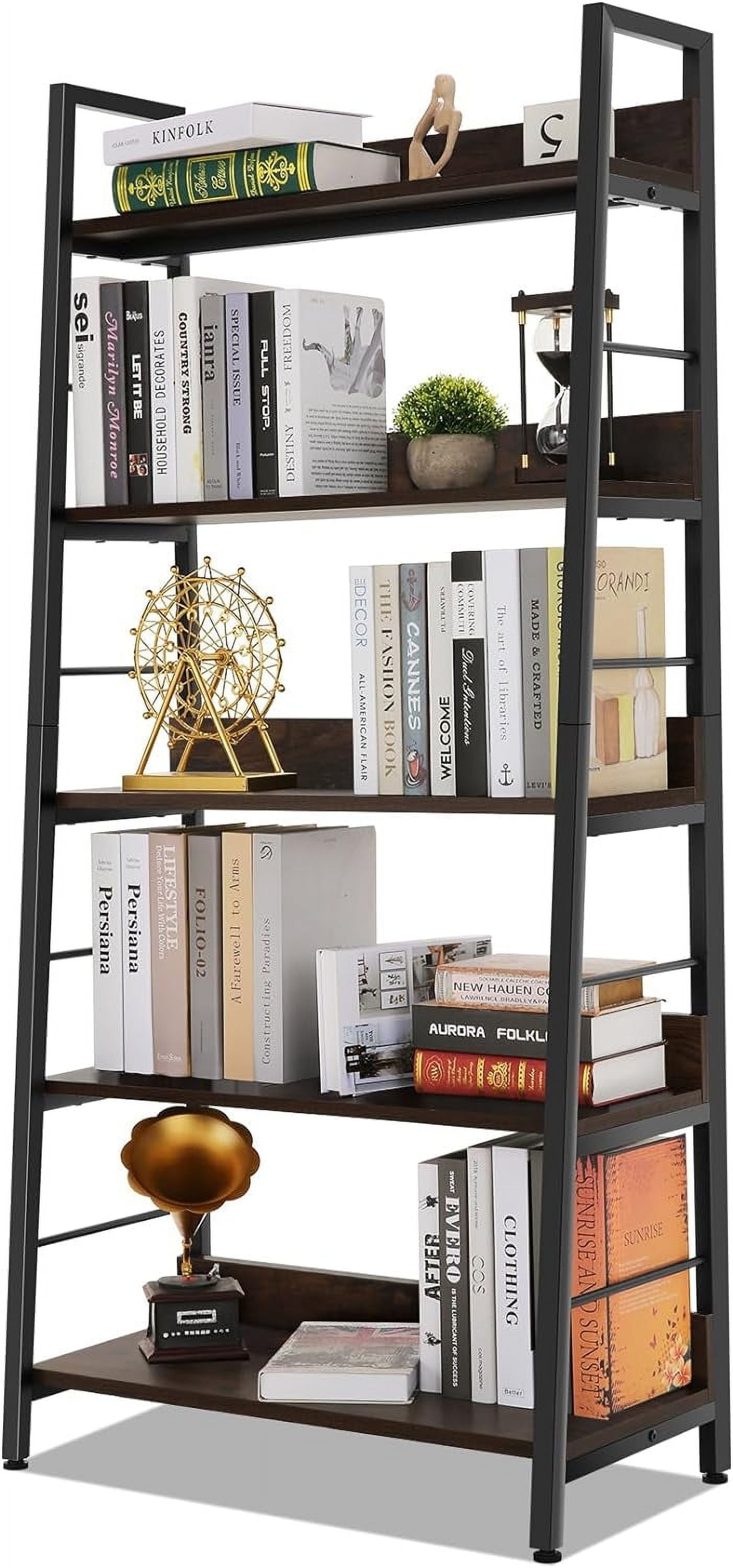 Himimi Industrial Ladder Shelf, Rustic 5 Tier Leaning Bookshelf, Wood ...