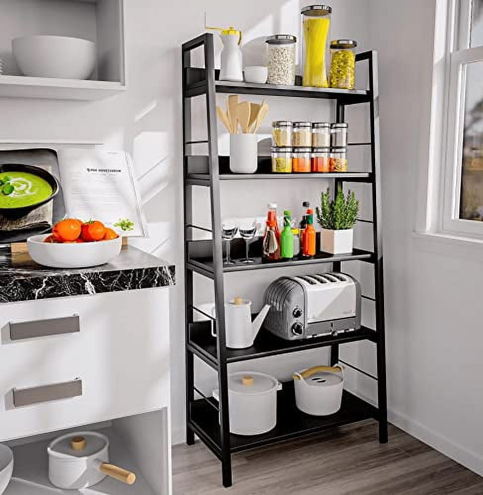 Himimi Ladder Bookshelf Black,Tall Bookcase and Book Shelf 5 Tier ...