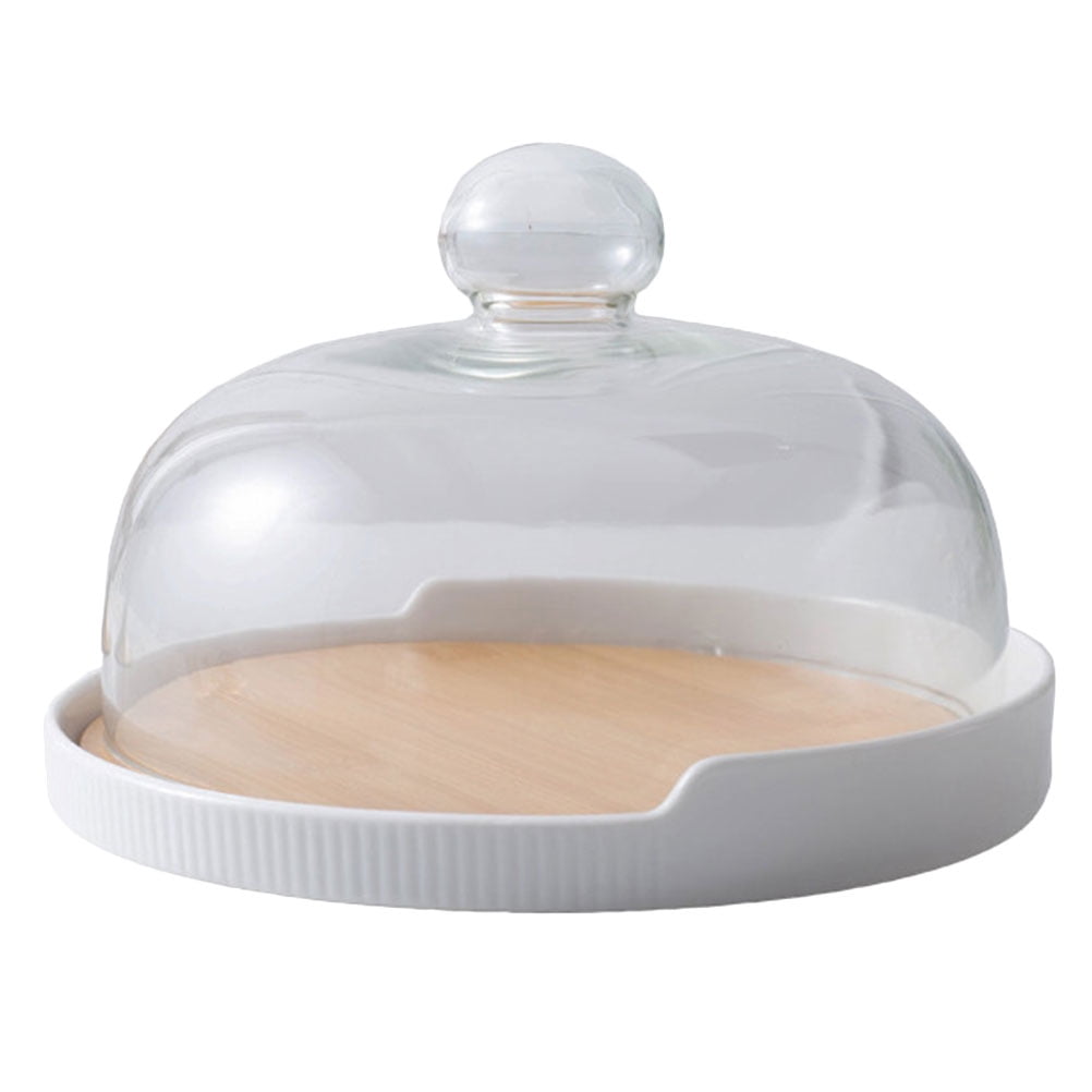 FELTECHELECTR Glass Dessert Dome with Wooden Base Cake Plate Set ...