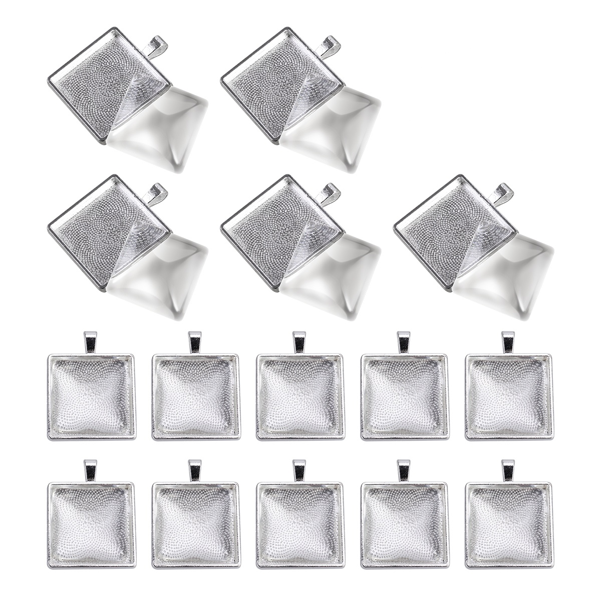 Himition 20 Sets Square Bezel Pendant Trays with Glass Dome Tiles 25mm ...