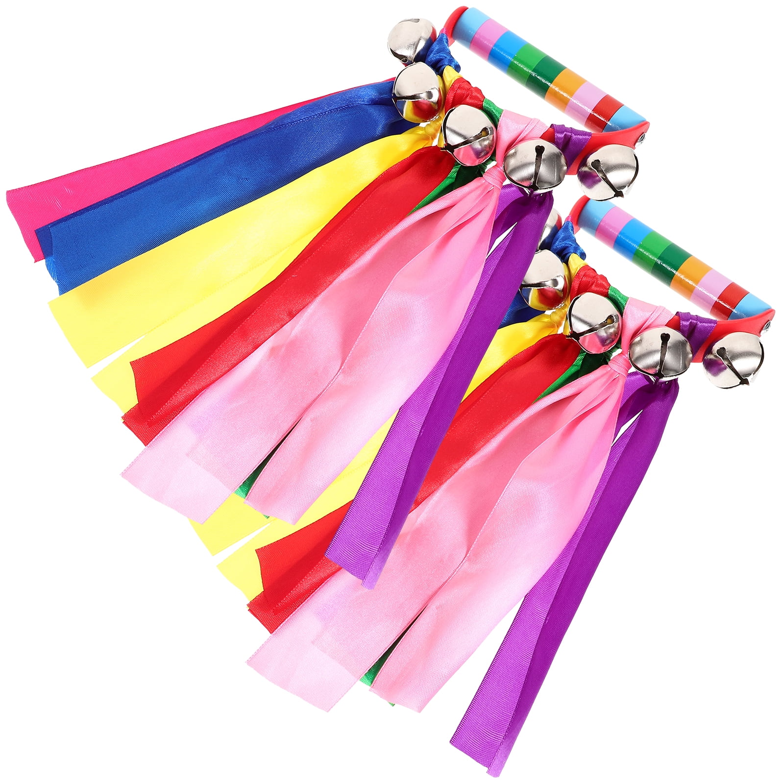 Himition 2pcs Rhythm Beat Shaking Jingle Bell Rainbow Ribbon Handheld ...