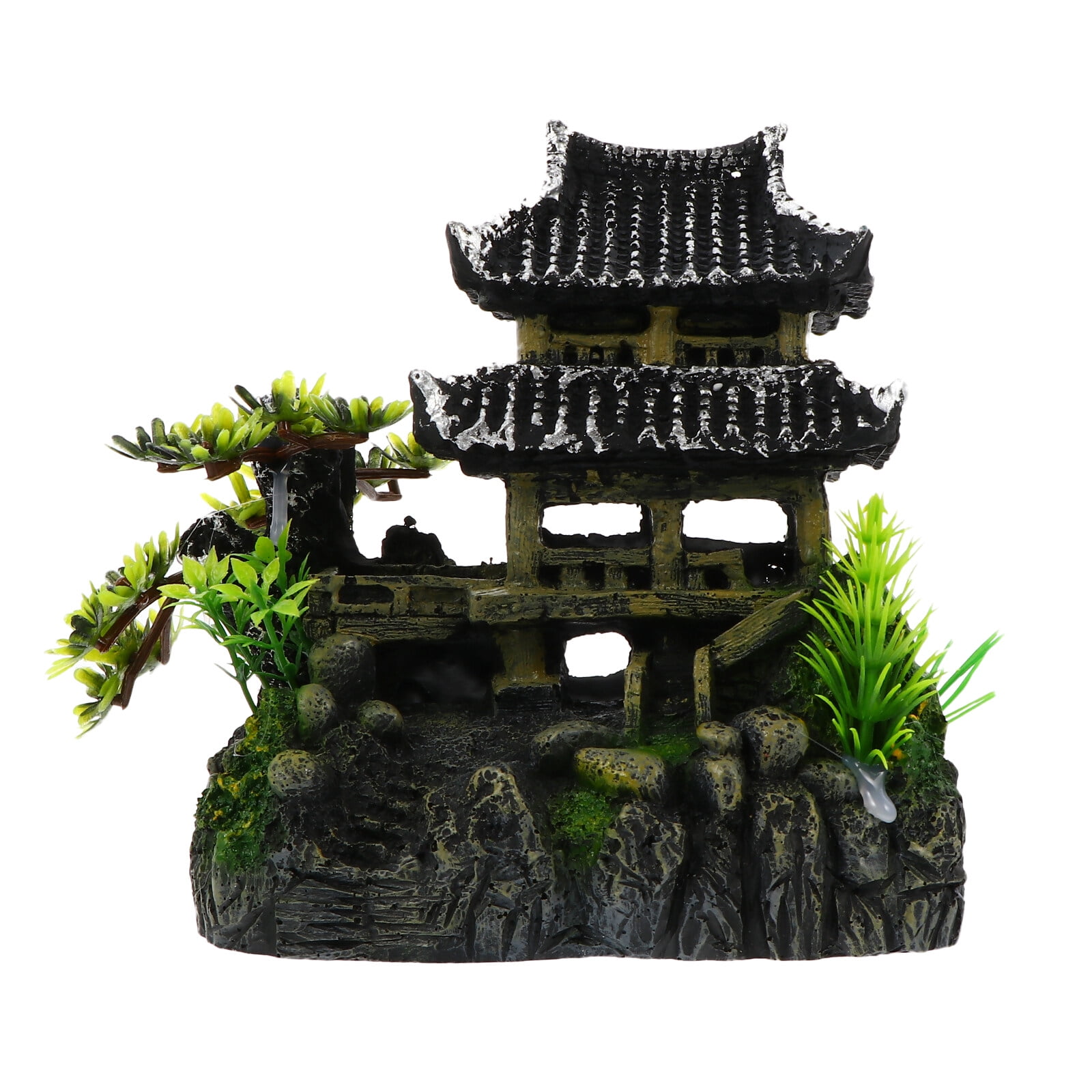 Himition Aquarium Ornament Fish Tank Simulation Pagoda and Plant ...
