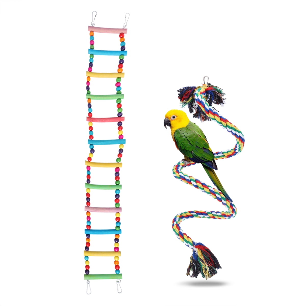 Himition Colorful Ladder Bird Toy 12-Step Flexible Ladders Wooden ...