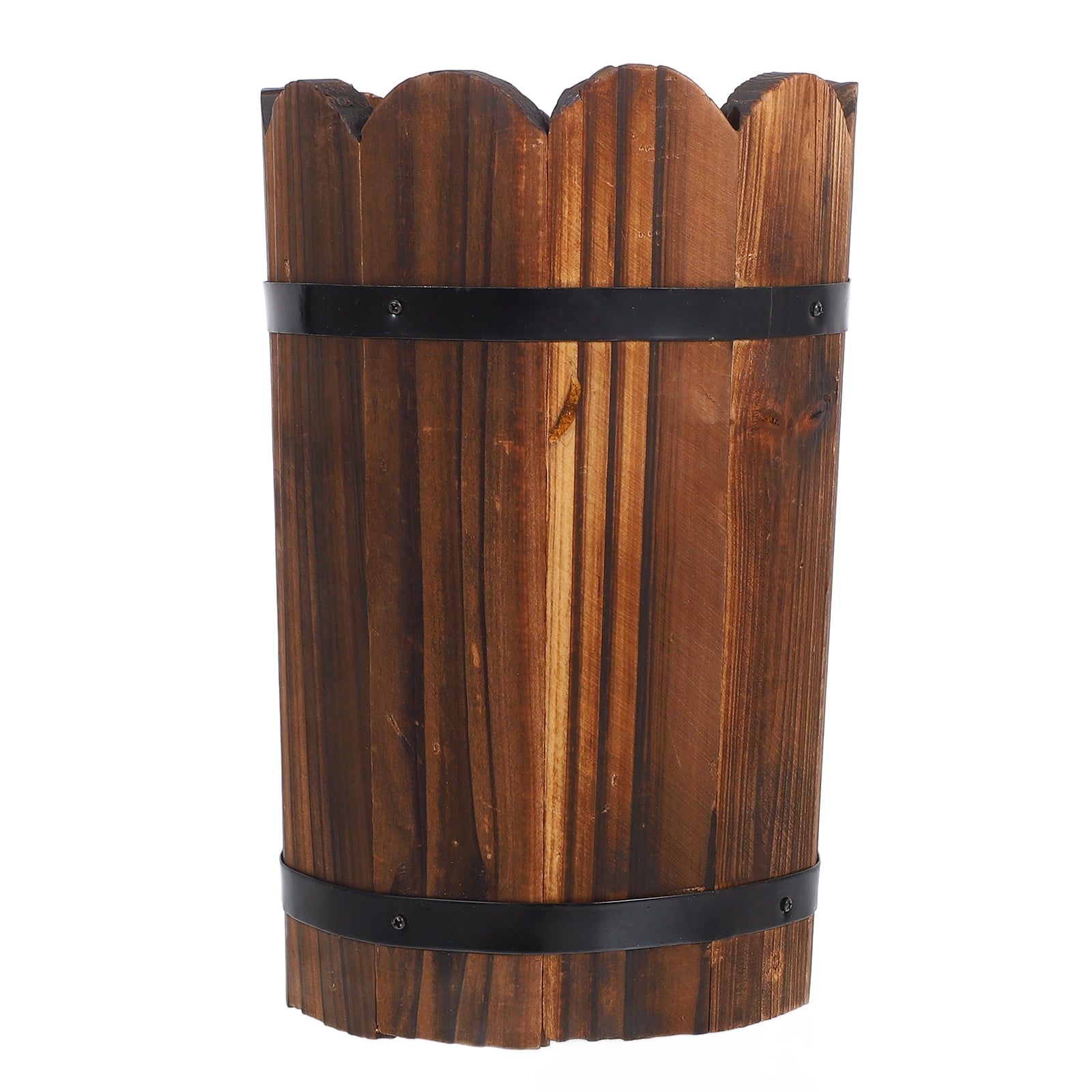 Himition Wooden Whiskey Barrel Planter Round Rustic Wood Flower Bucket ...