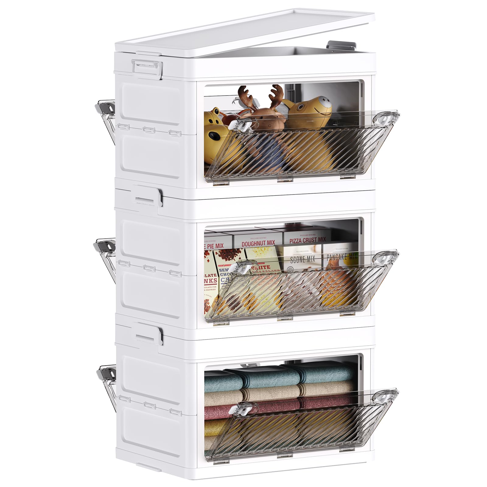 Himix 24 QT Storage Bins with Lids, 3-Tier Stackable Plastic Closet ...