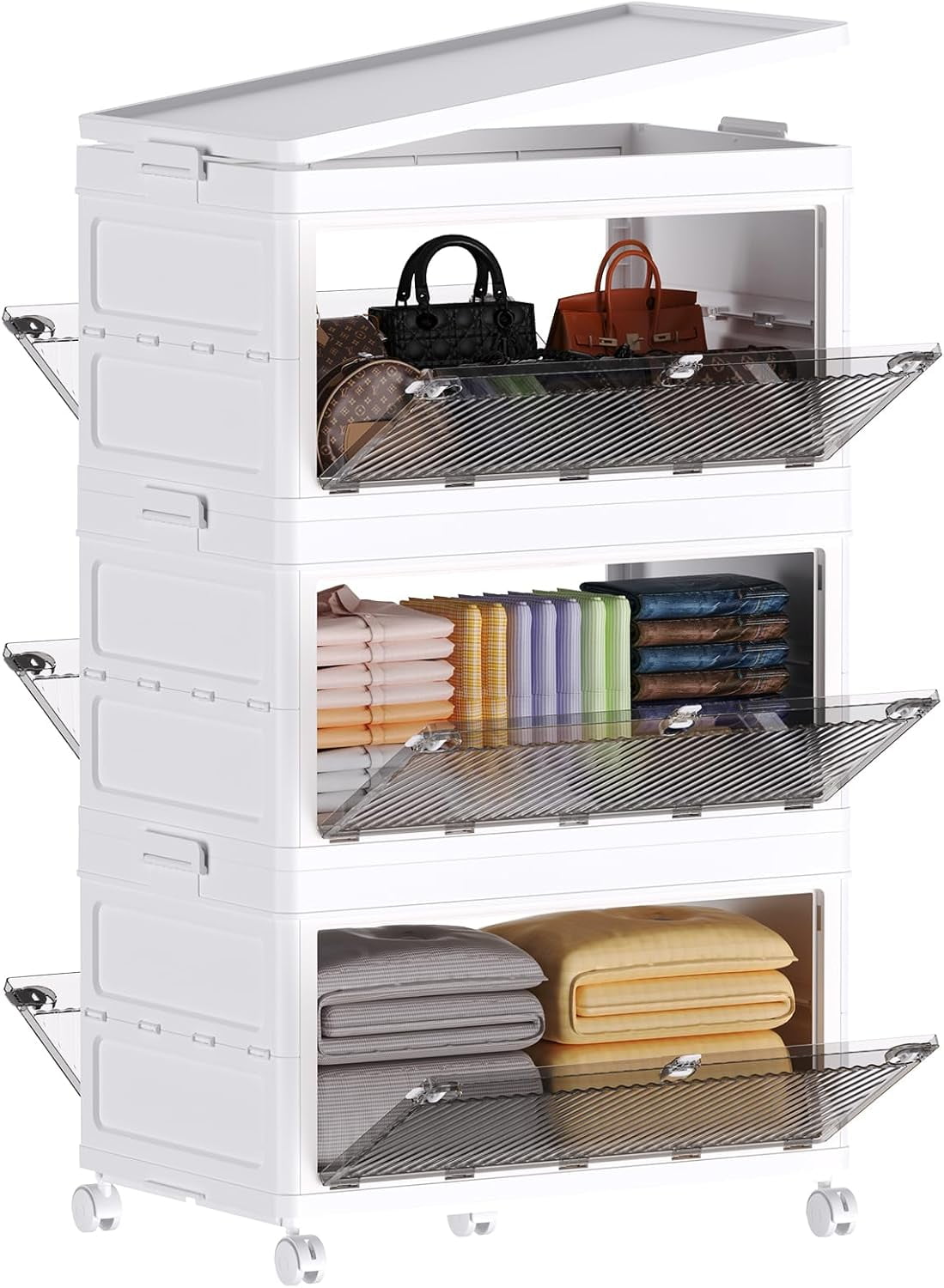 Himix Storage Bins with Lids, 3 Pack 88QT Large Plastic Stackable ...