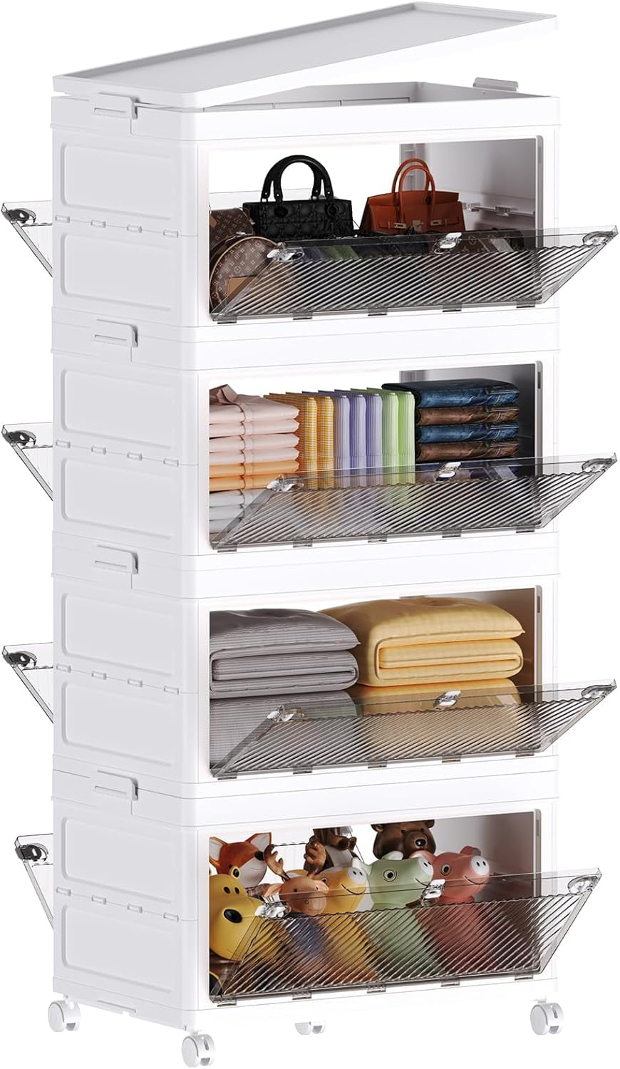 Himix Storage Bins with Lids, 4 Pack 88QT Large Plastic Stackable ...
