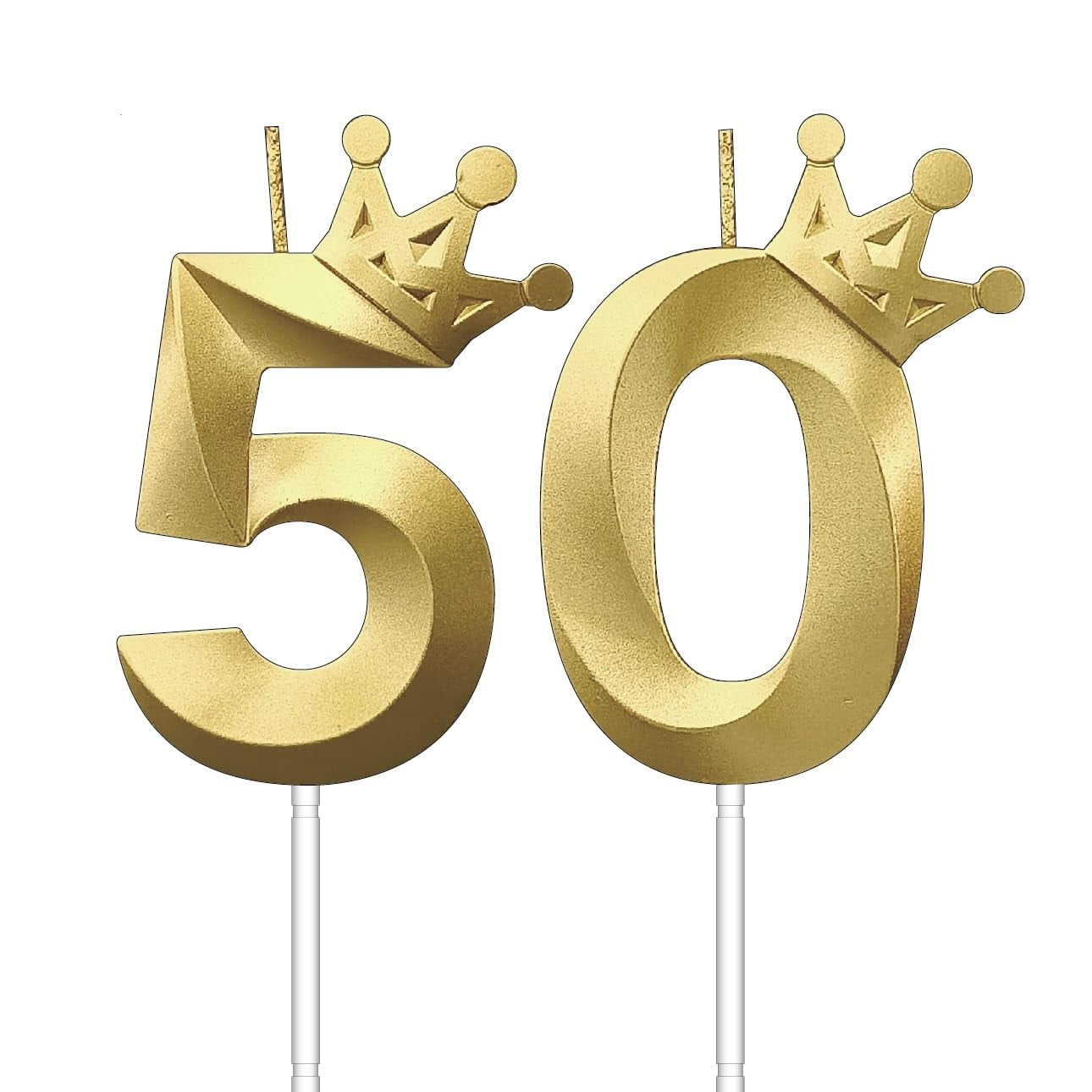 Himomys 3.15 Inch Gold 50th Birthday Candles for 50 Years Old Birthday ...