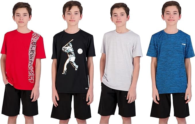 Hind Boys 4 Pack Active T Shirts Size 5-16 - Walmart.com