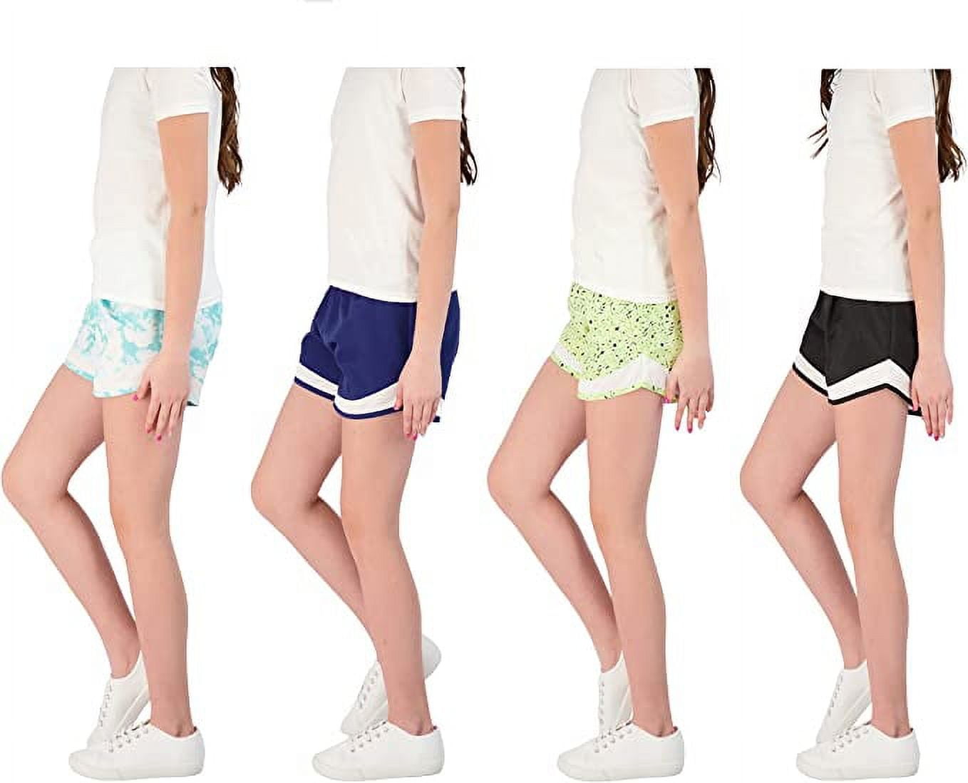 Hind Girls Athletic Active Wear, 4 Pack Woven Polyester Shorts, Size 5 ...