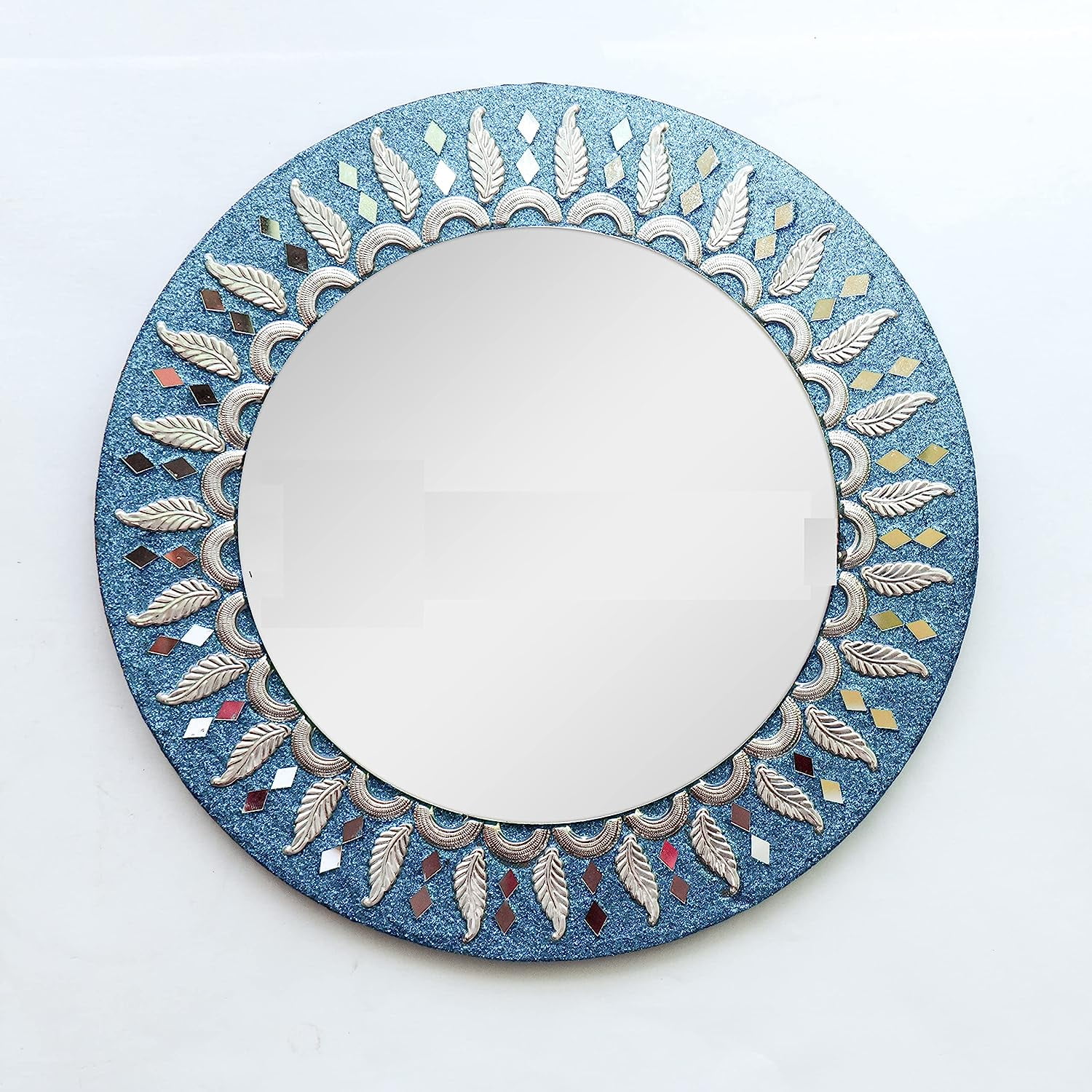 Hind Handicrafts Turquoise Wooden 9.5" Round Wall Mirror - Small Round ...