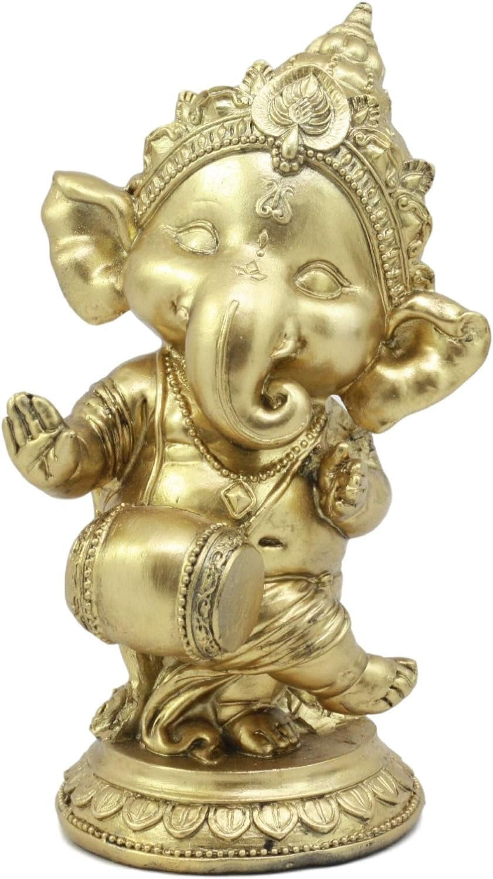 Hindu Elephant God Ritual Dancing Ganesha Golden Statue 6" H Deity Of ...
