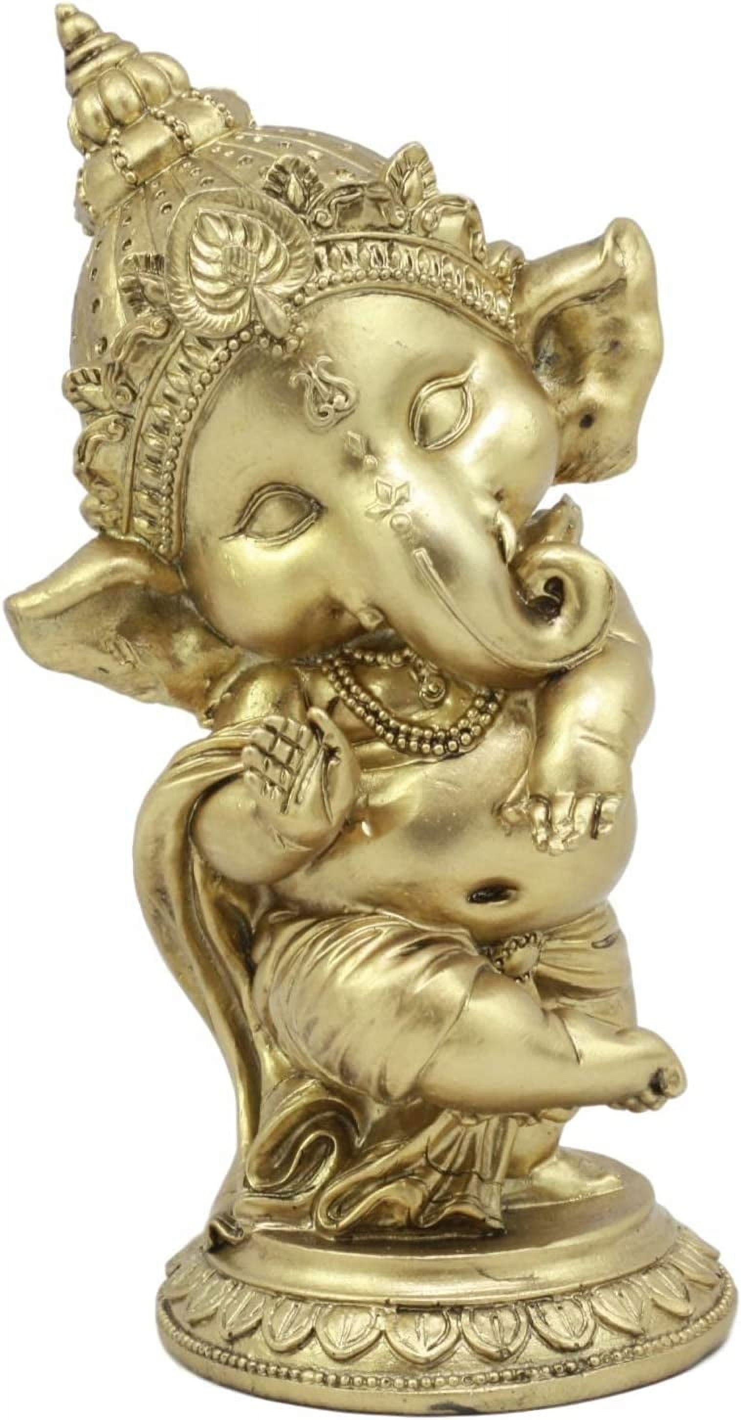 Hindu Elephant God Ritual Dancing Ganesha Golden Statue 6" H Deity of ...
