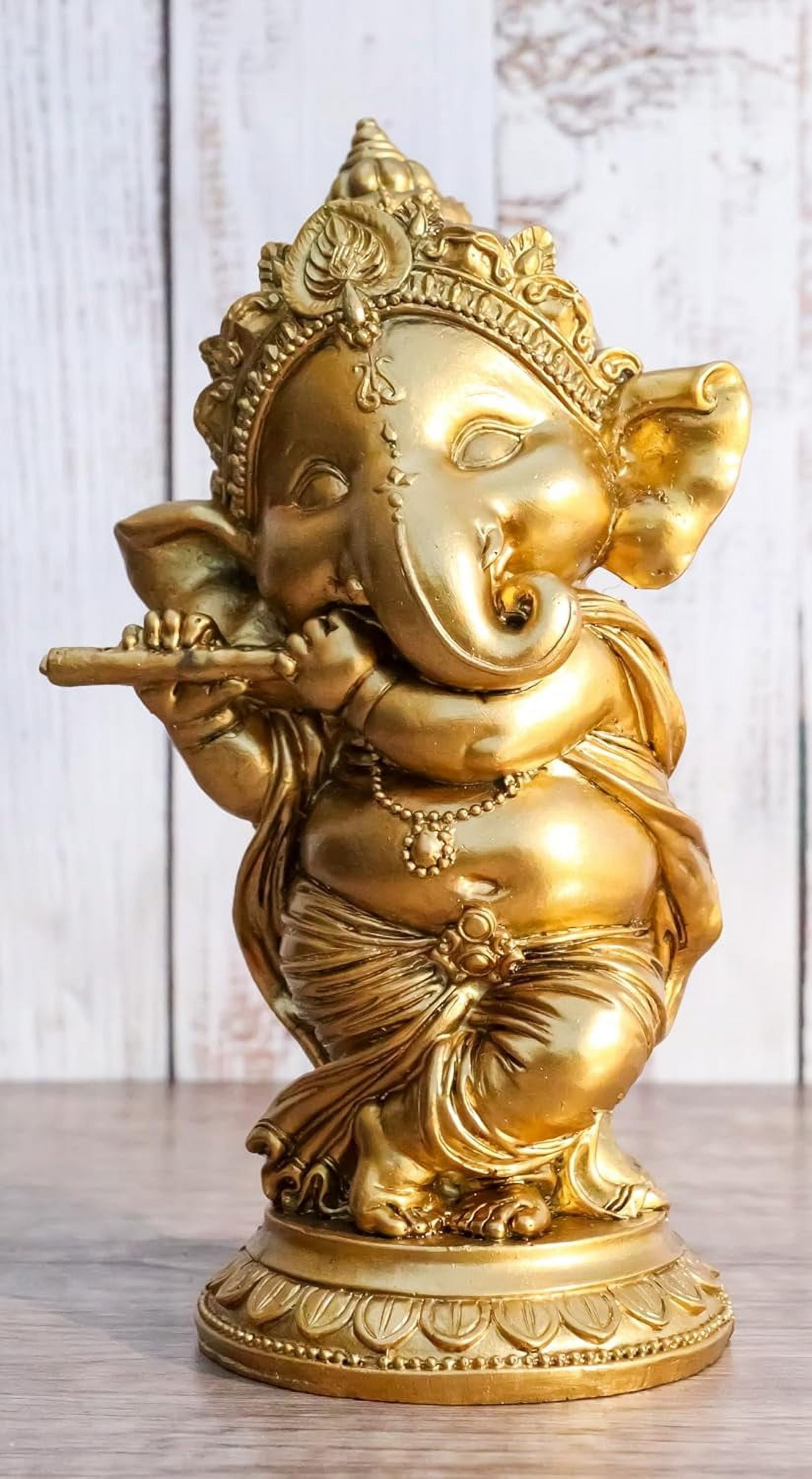 Hindu Elephant God Ritual Dancing Ganesha Golden Statue 6" H Deity of ...