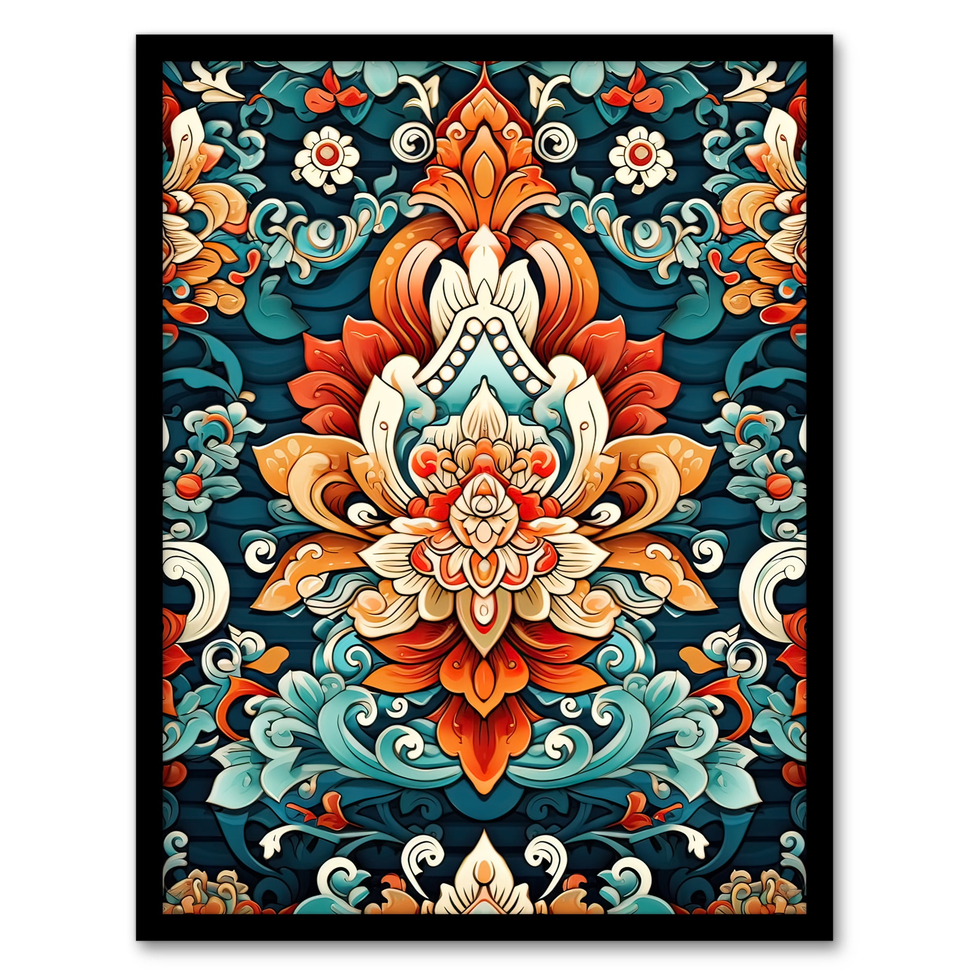 Hindu Floral Pattern Close Up Detail Ornate Design in Amber and Blue ...