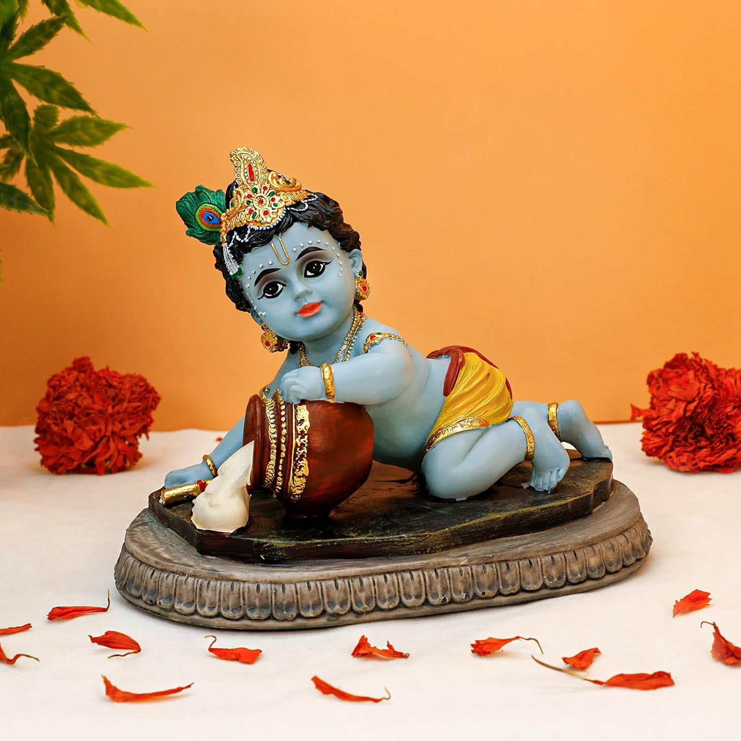 Hindu God Krishna Idol Statue - 5.1" H Butter Thief Makhan Baby Krishna ...