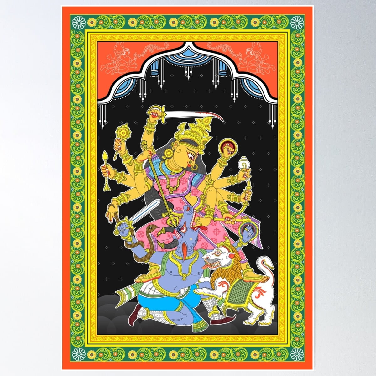 Hindu Goddess Durga In Traditional Art Form Called Pattachitra Poster ...