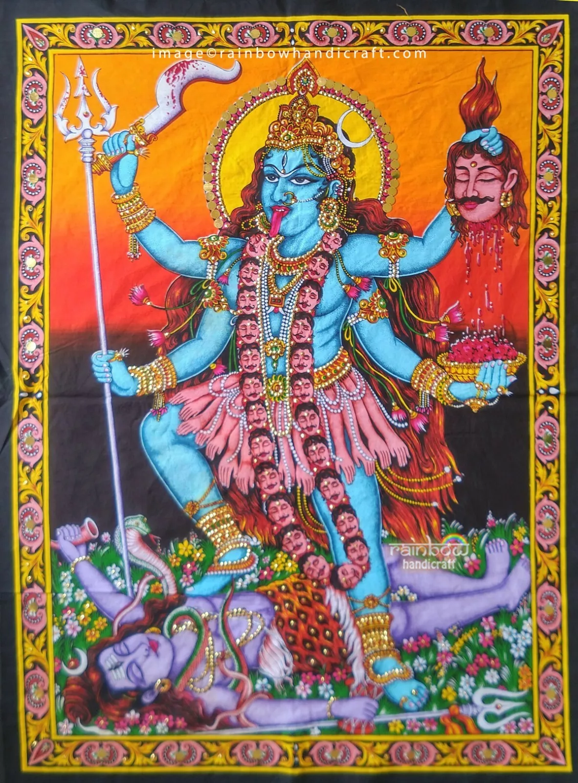 Hindu Goddess Kali Tapestry – Standing on Shiva, Wall Hanging Indian ...