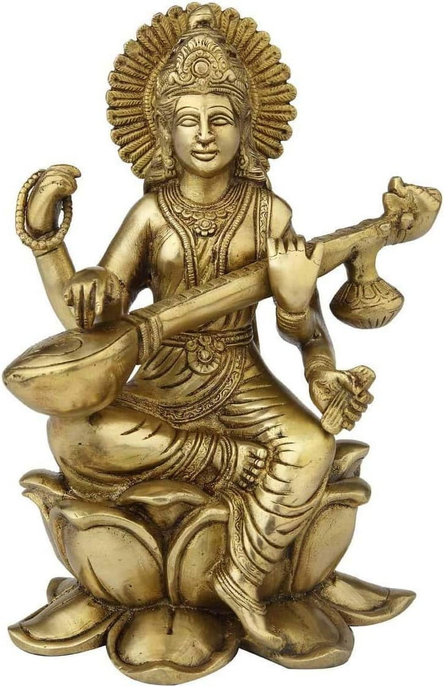 Hindu Goddess Statue Saraswati Idol Brass Sculpture Indian 7. 5 Inches ...