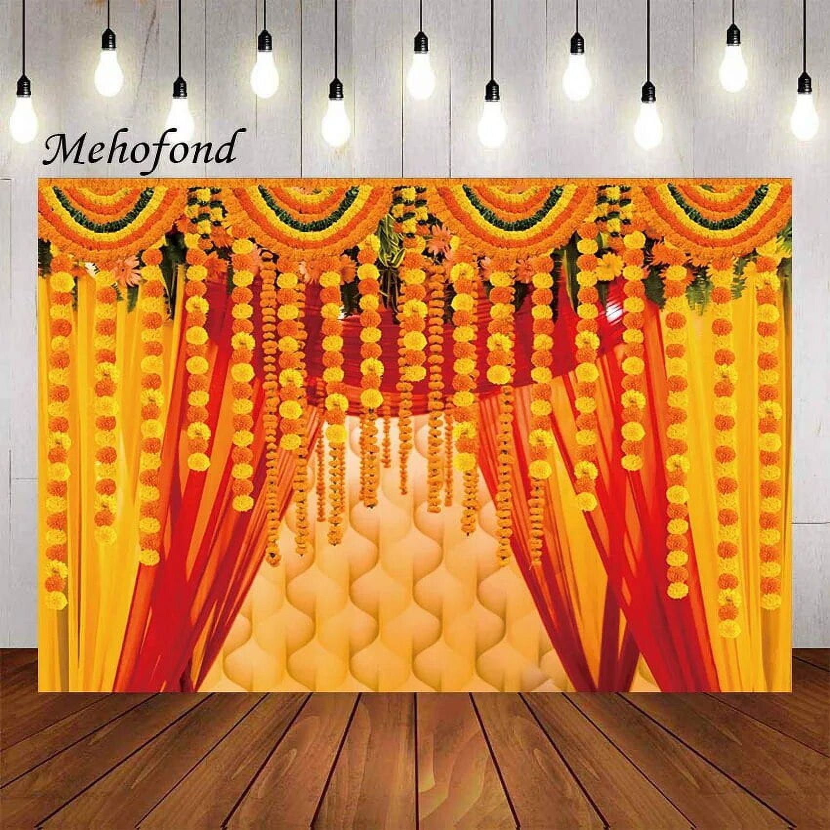 Hindu Indian Wedding Flower Yellow Curtain Anniversary Bridal Shower r ...