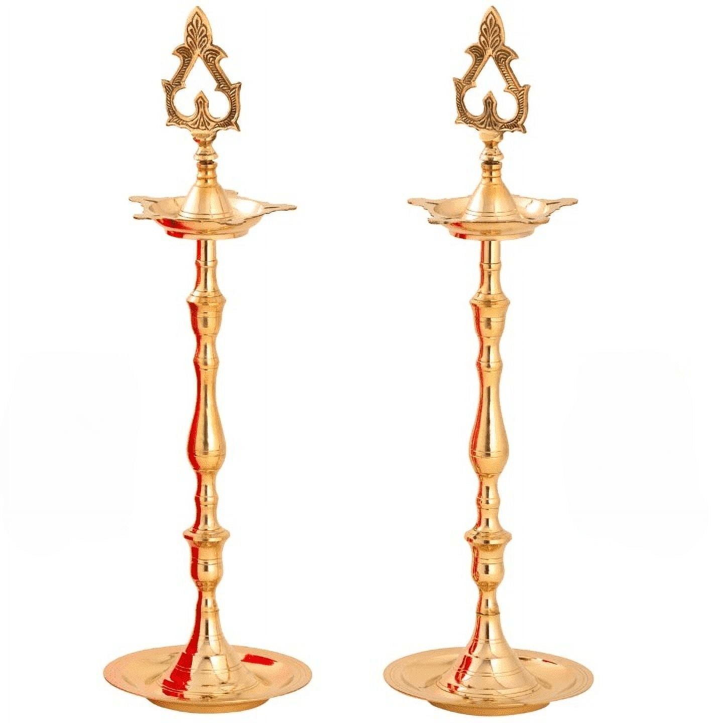 Hindu Pooja Brass Diya/Kuthu Vilakku – 17-Inch Golden Traditional ...