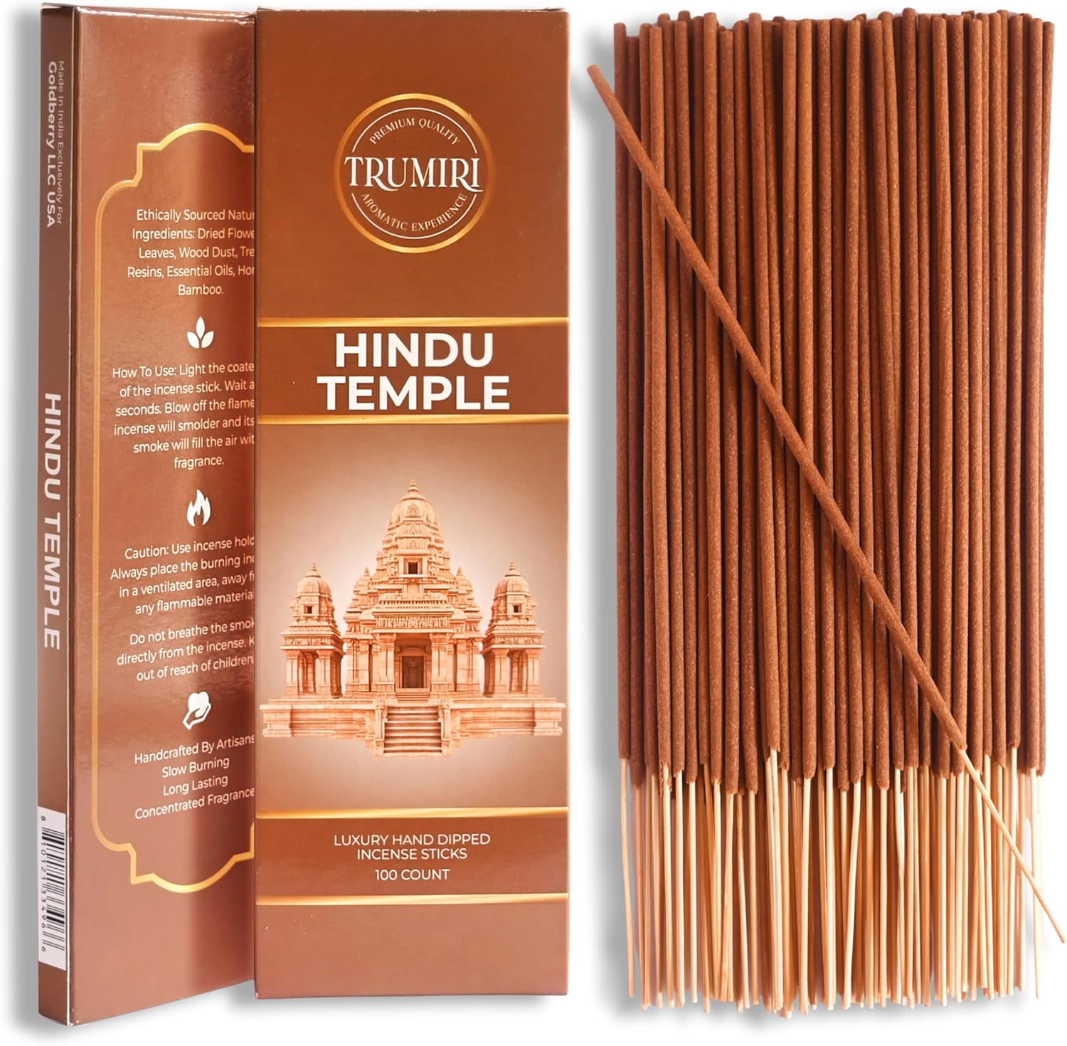 Hindu Temple Incense Sticks - Pack of 100 Insence-Sticks - Made with ...