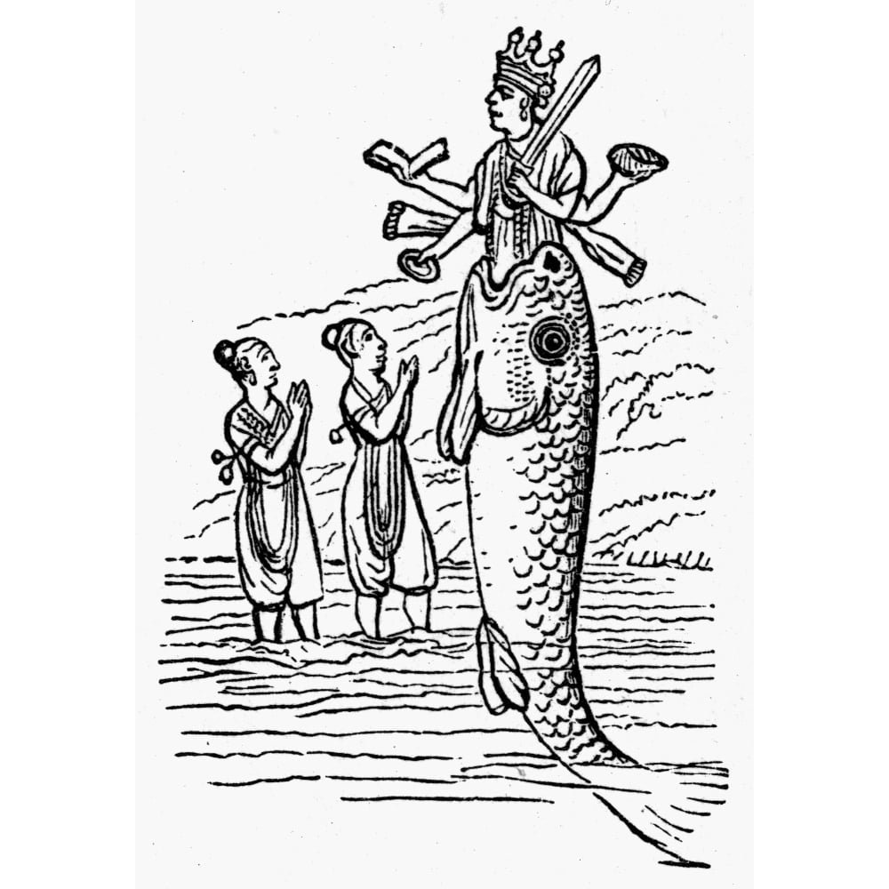 Hinduism Vishnu. Nthe Hindu God Vishnu Rising From The Sea In The Form ...