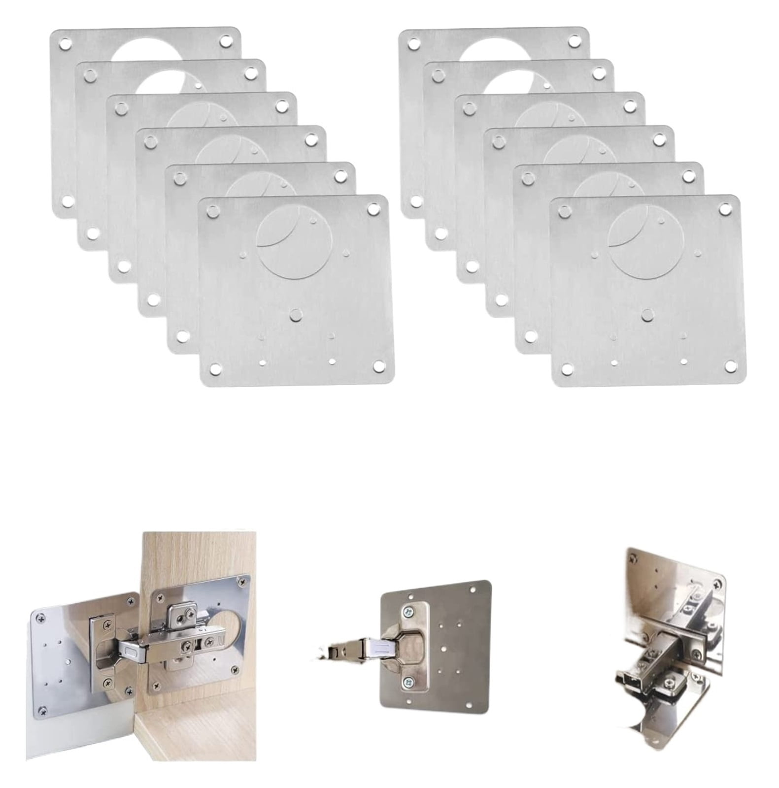 Hinge 12Pcs Cabinet Hinges Repair Plate Set Stainless Steel Hinge Repair Brackets Kit with ...