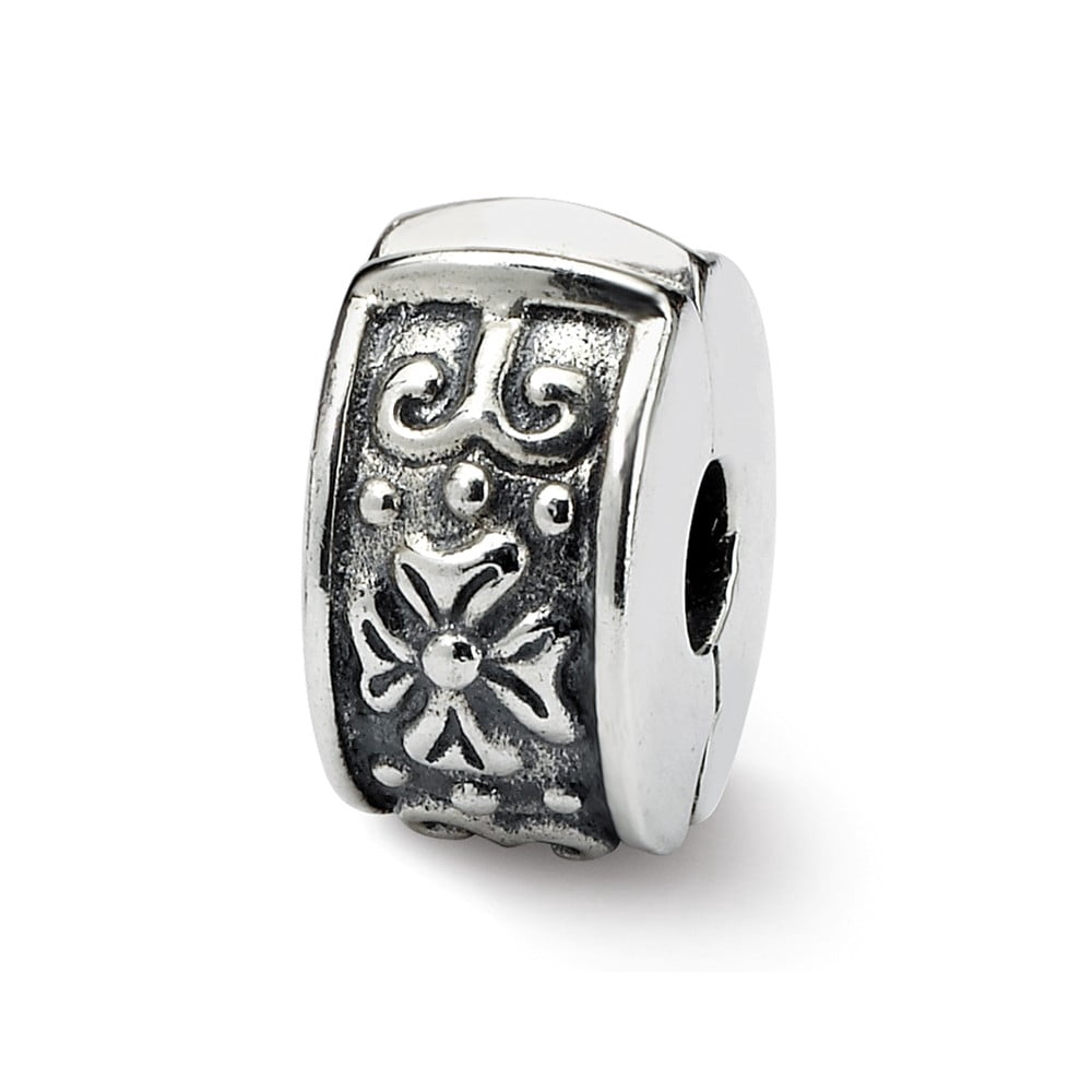 Hinged Floral Clip Charm .925 Sterling Silver Antiqued Fancy Reflection ...