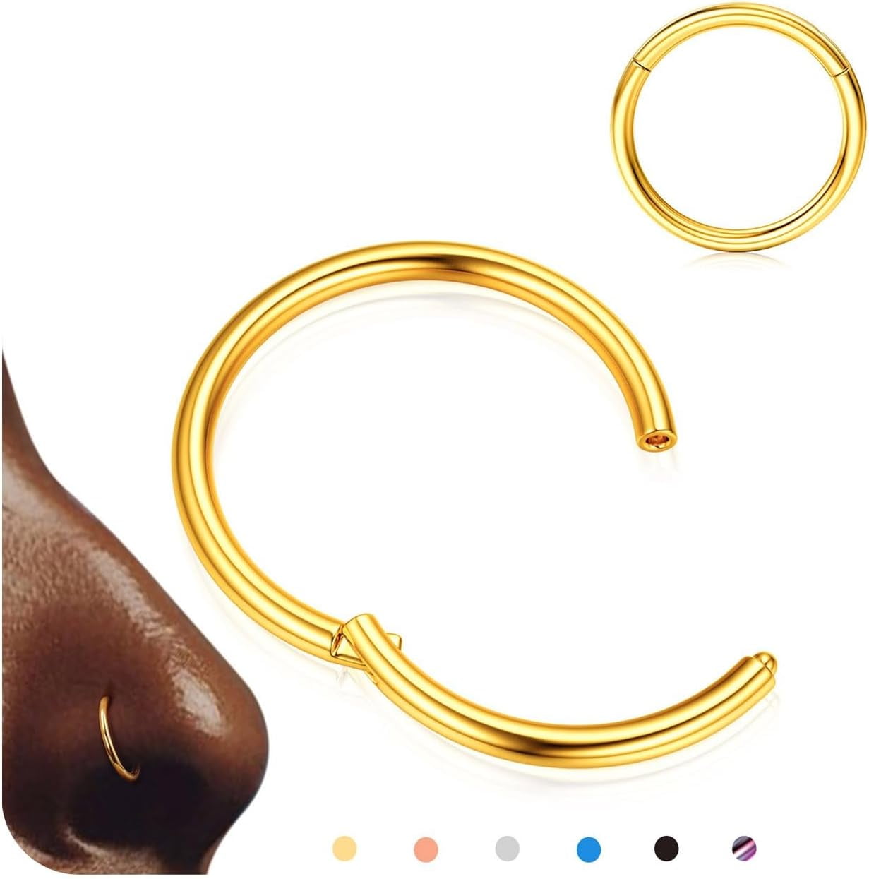 Hinged Nose Rings Hoops - 316L Surgical Steel Seamless Nose Piercing ...