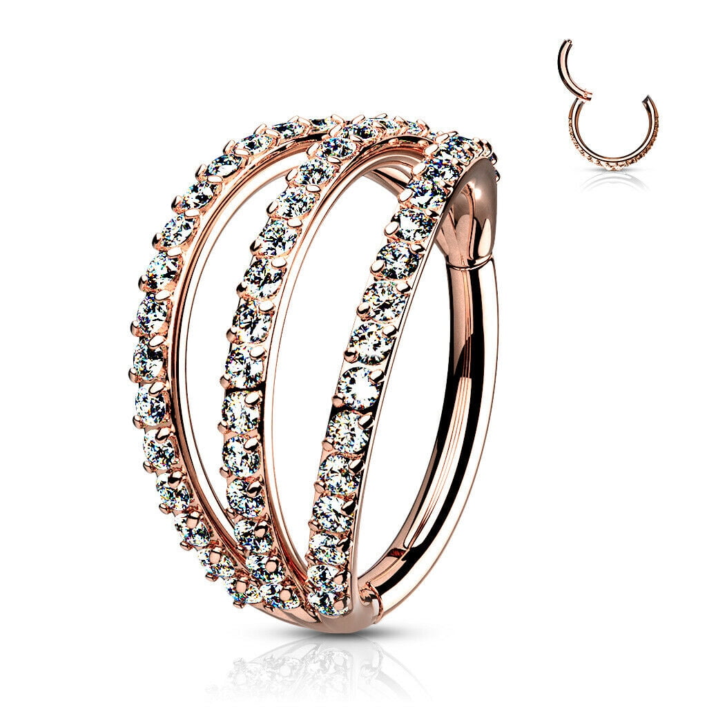 Hinged Segment Hoop Rings with Triple Layer Paved CZ Surgical Steel ...